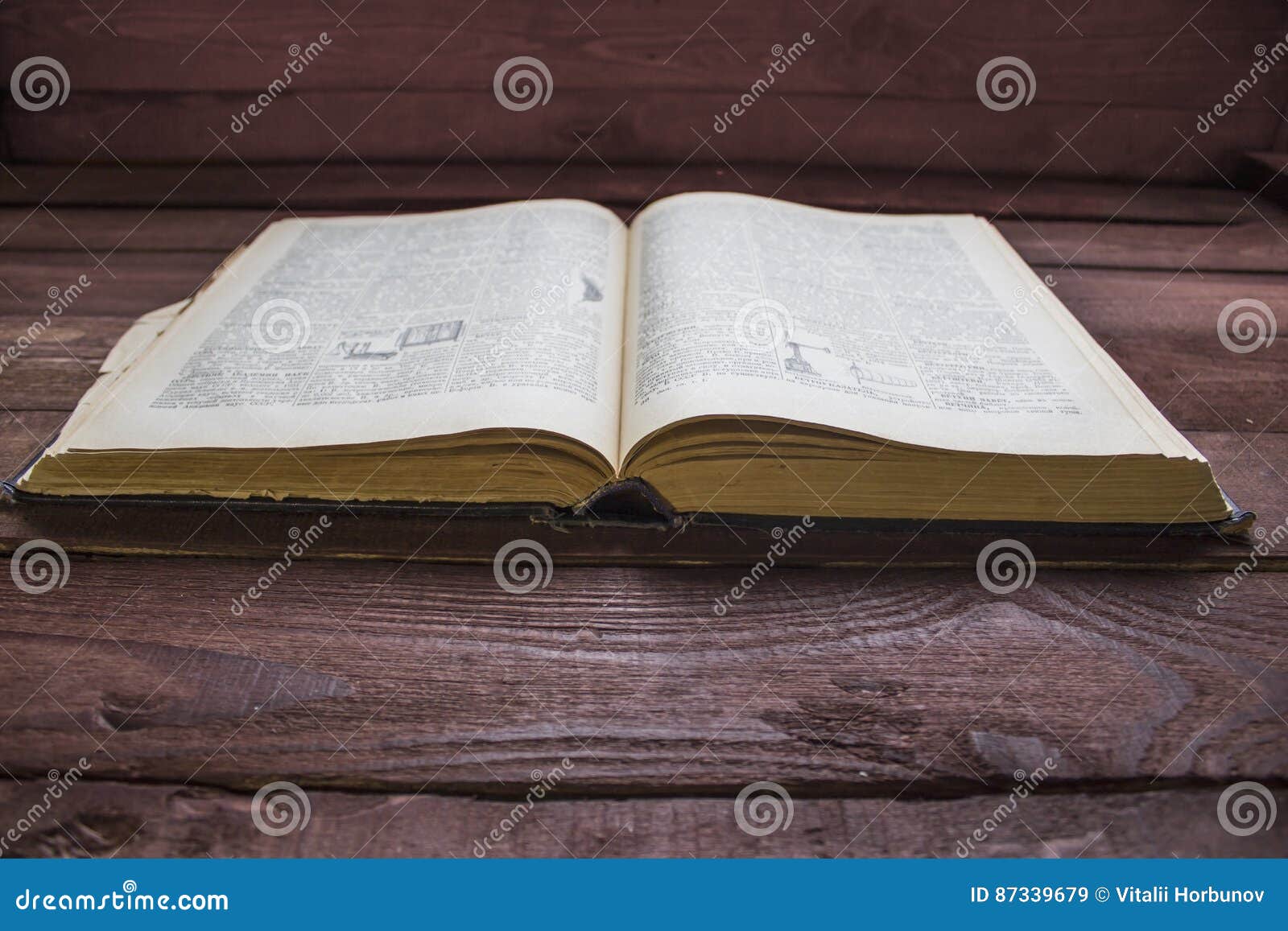 Vintage Open Book on Wooden Desk Stock Image - Image of rough, opening ...