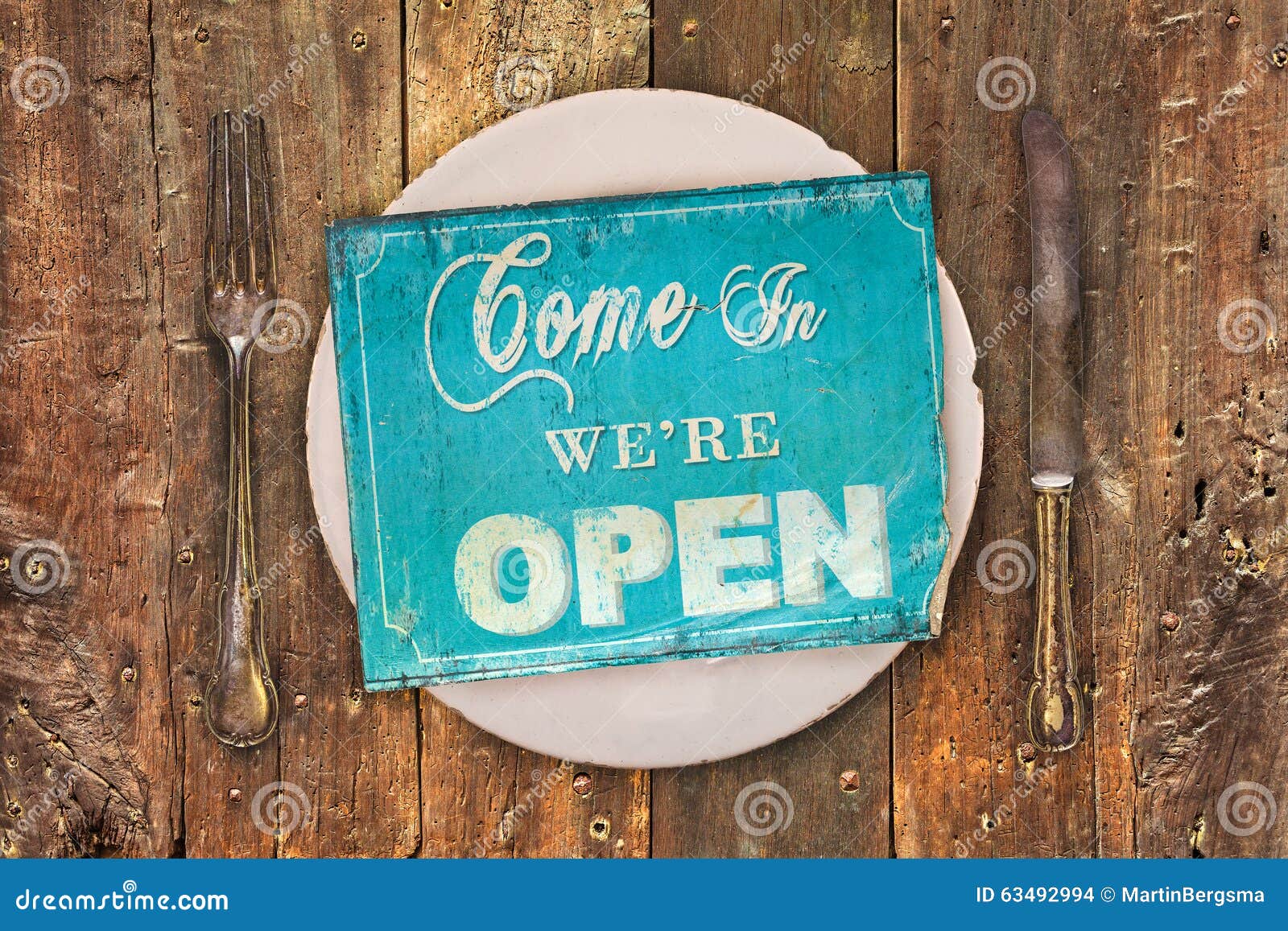 Vintage Open Sign on a Dinner Plate Stock Photo - Image of meal, sign ...