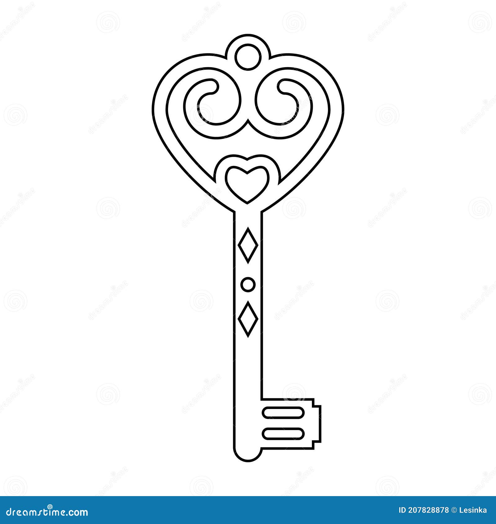 Key with the Contour Pattern Stock Vector - Illustration of black, line ...