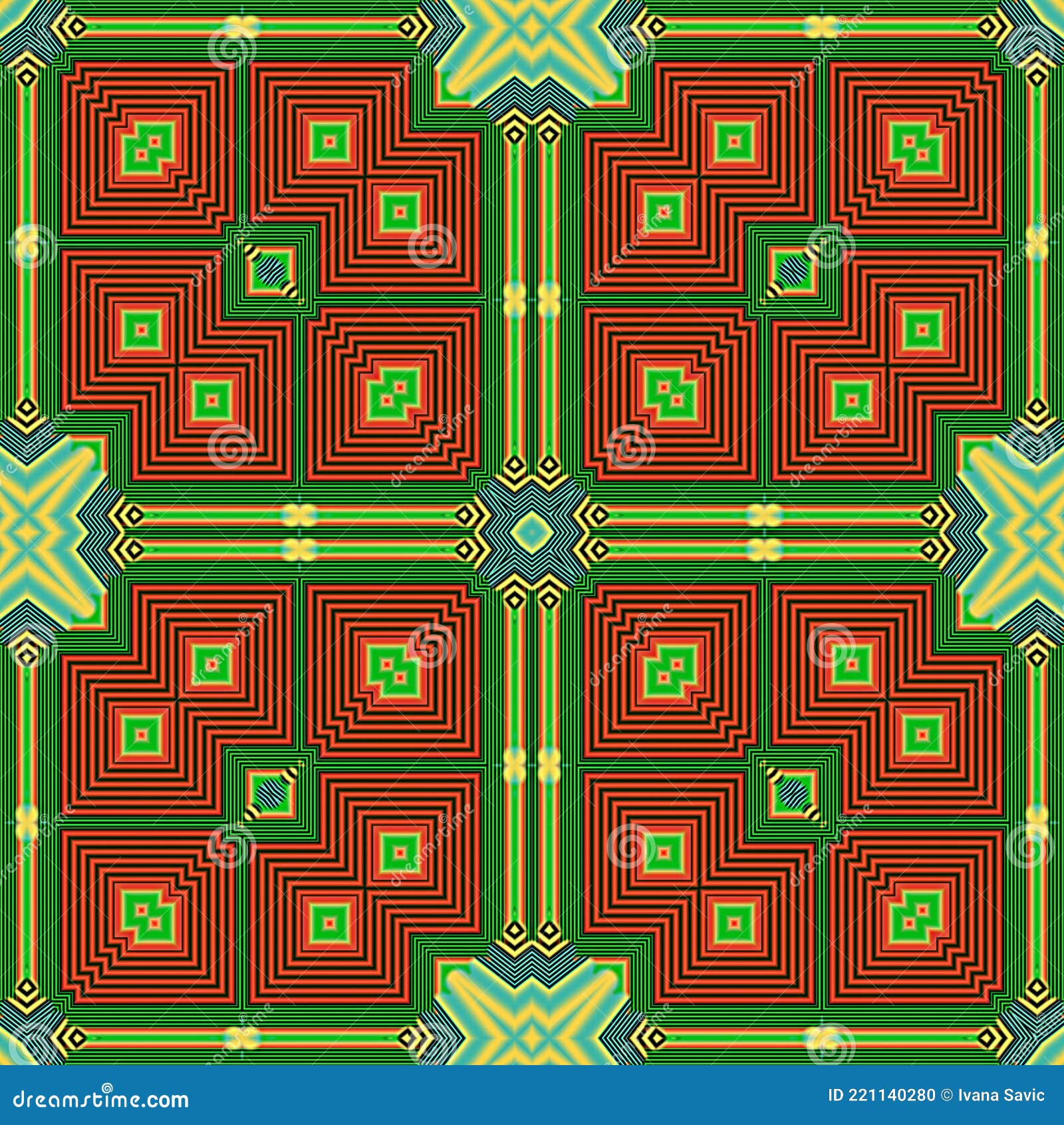 Vintage Orange Green Lines, Square and Pyramid Shapes Stock ...