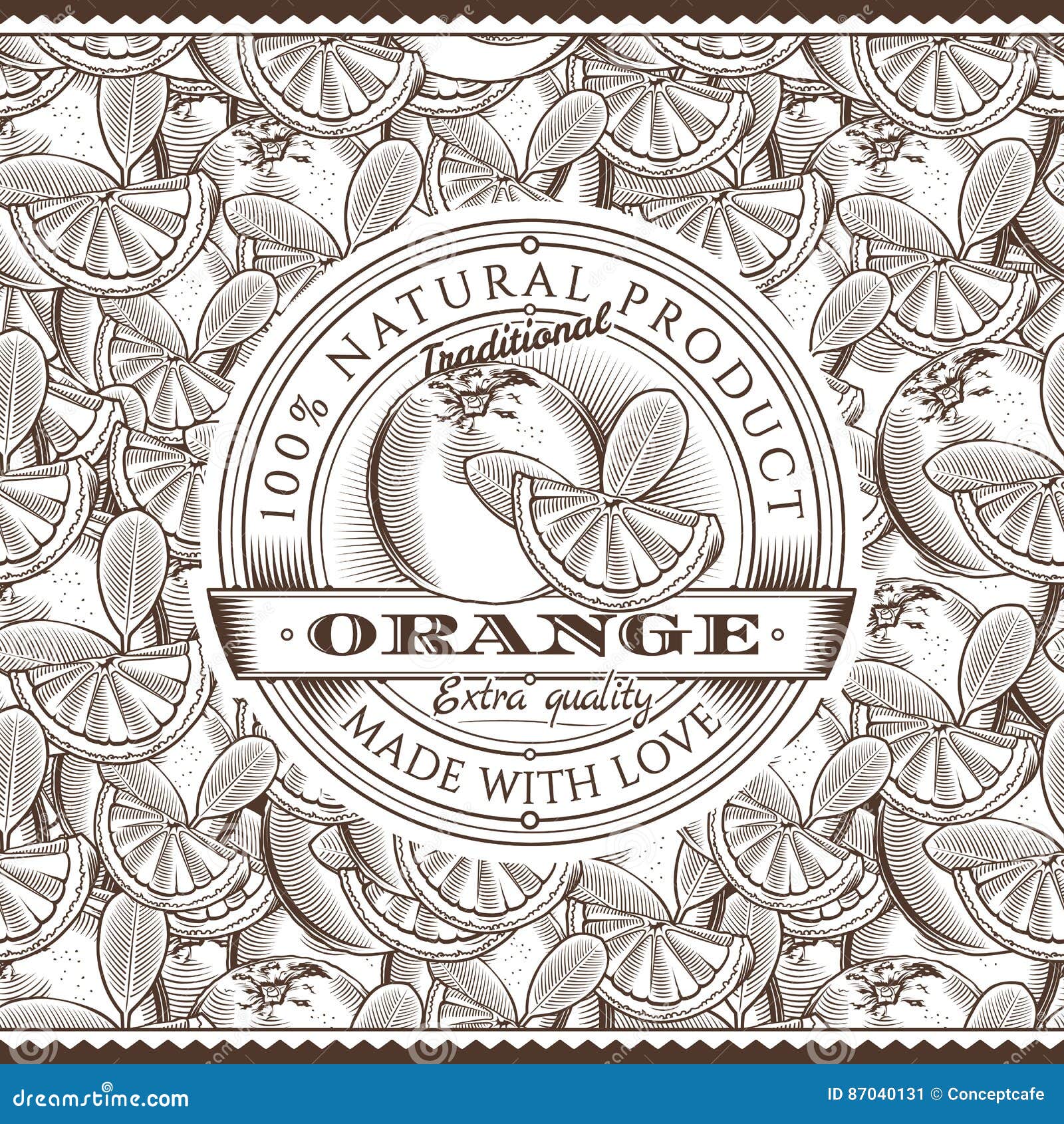 Vintage Orange Label on Seamless Pattern Stock Vector - Illustration of ...