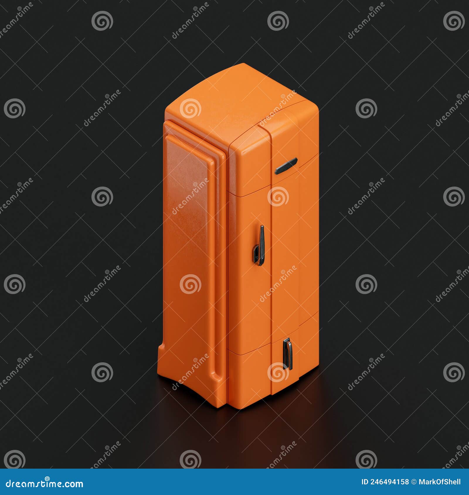 Vintage Orange Refrigerator, Retro Kitchen Isometric Appliance, 3d ...