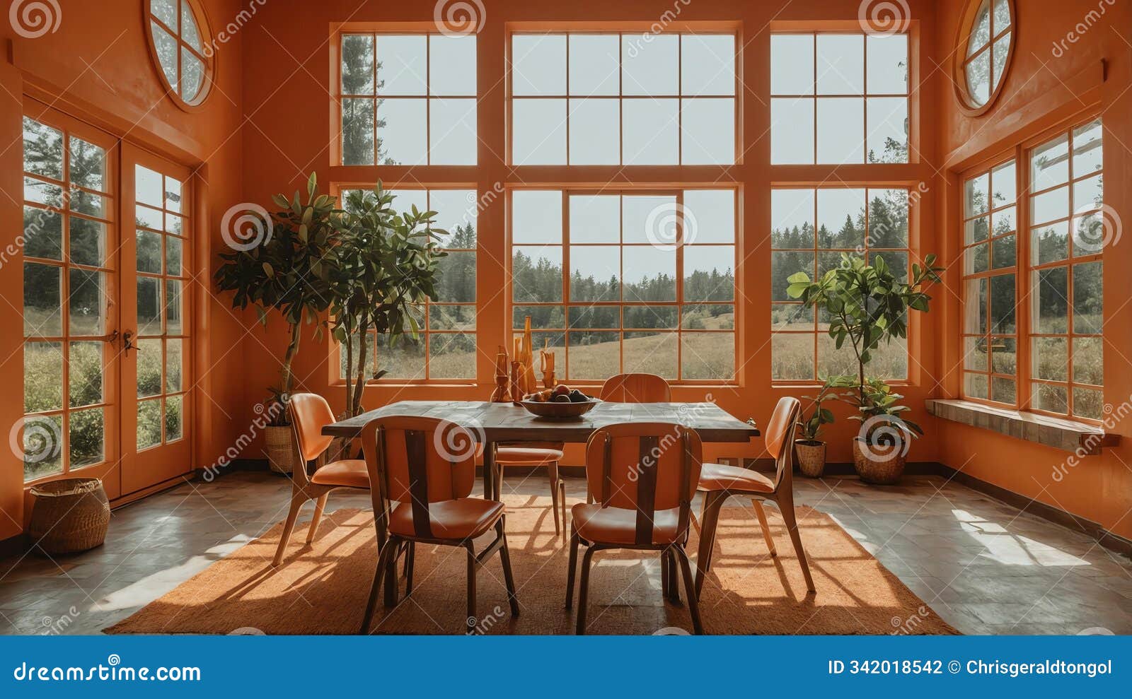 Vintage Orange Theme House with Square Windows for Bac Ai Generated ...