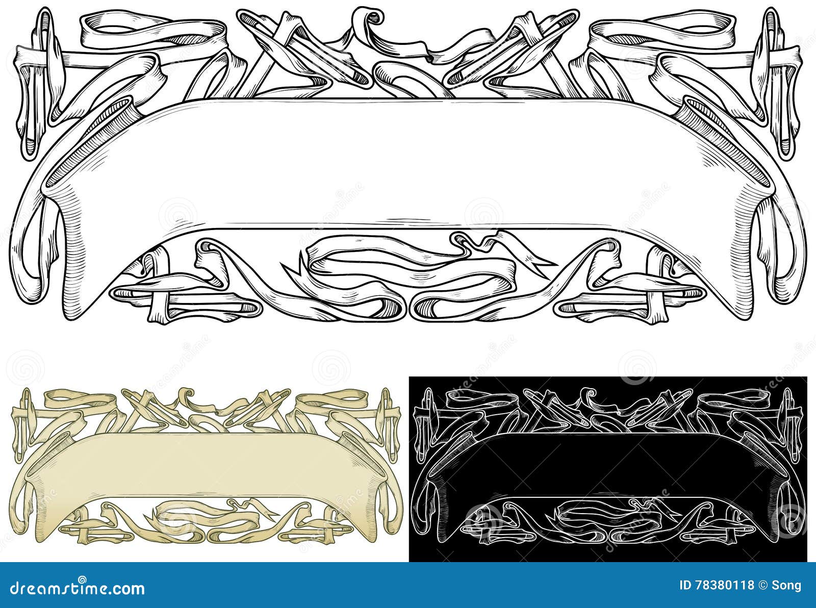 Vintage Ornamental Headers with Ribbons Stock Vector - Illustration of ...