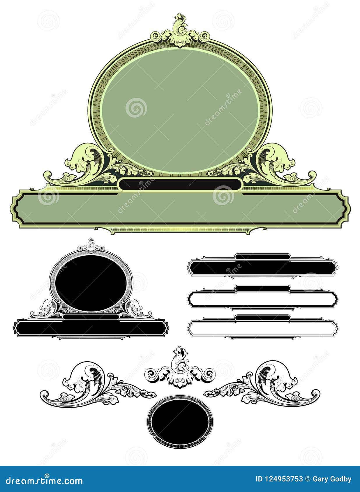 Vintage Ornate Panel and Scroll Illustration with Optional Variants ...