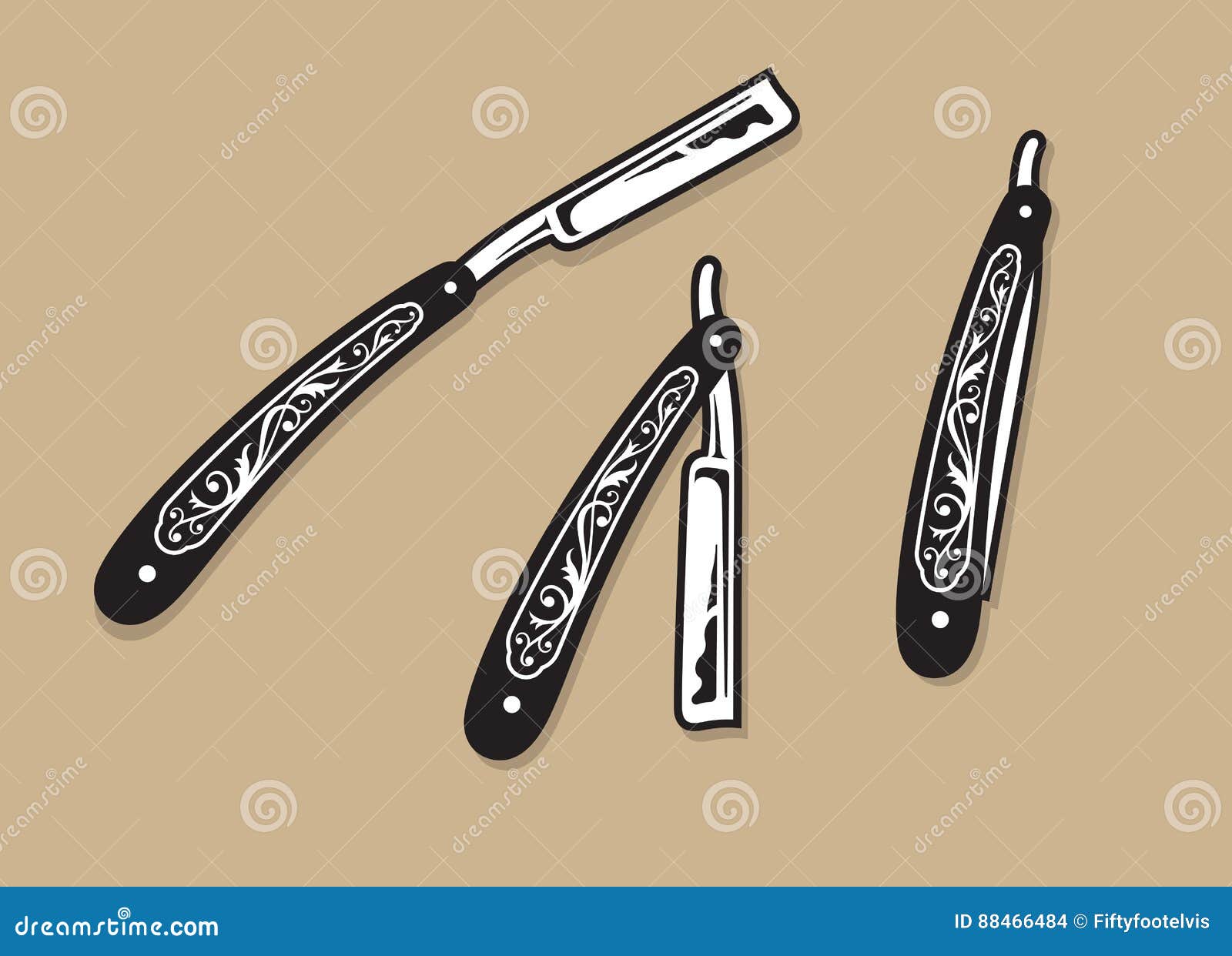 Vintage Ornate Straight Razors. Stock Vector - Illustration of grooming ...