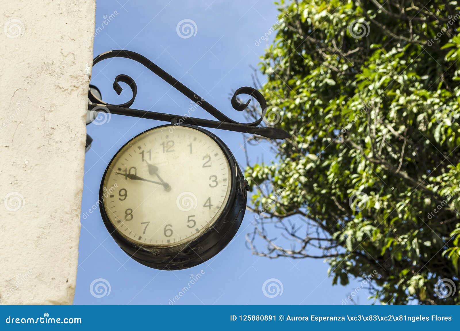 Vintage Outdoor Clock Against Blue and Clean Sky Stock Image - Image of ...