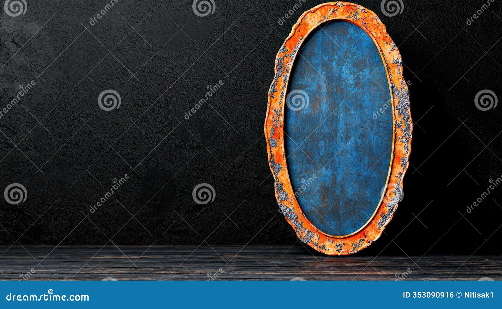 Vintage Oval Frame with Blue Texture on a Dark Background Isolated View ...