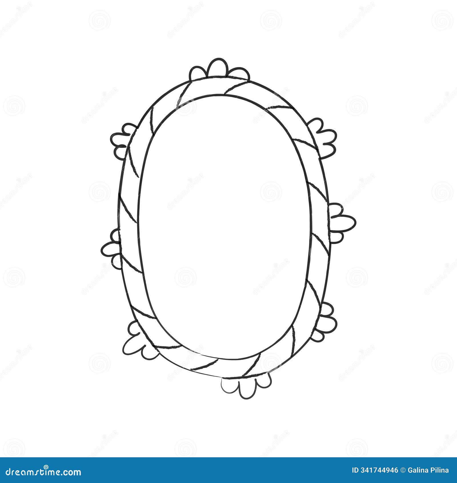 Vintage Oval Frame Sketch. Black And White Antique Mirror. Portrait ...