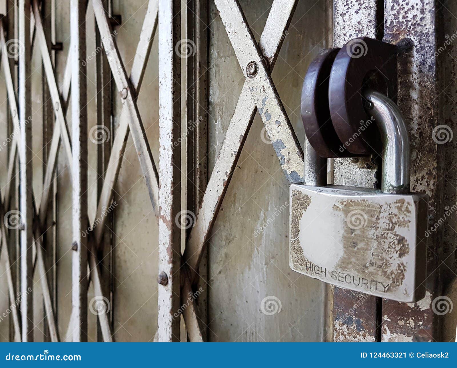 Vintage Padlock on Rusty Grills Stock Image - Image of access, entry ...