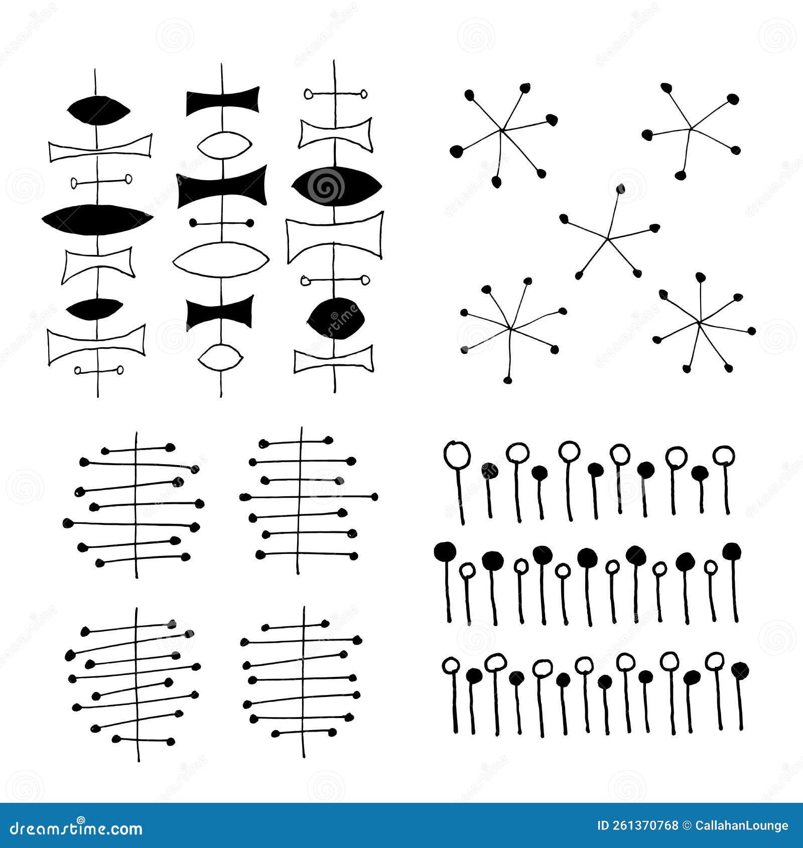 Set of Vintage Style, Mid Century Handmade Graphic Elements for ...