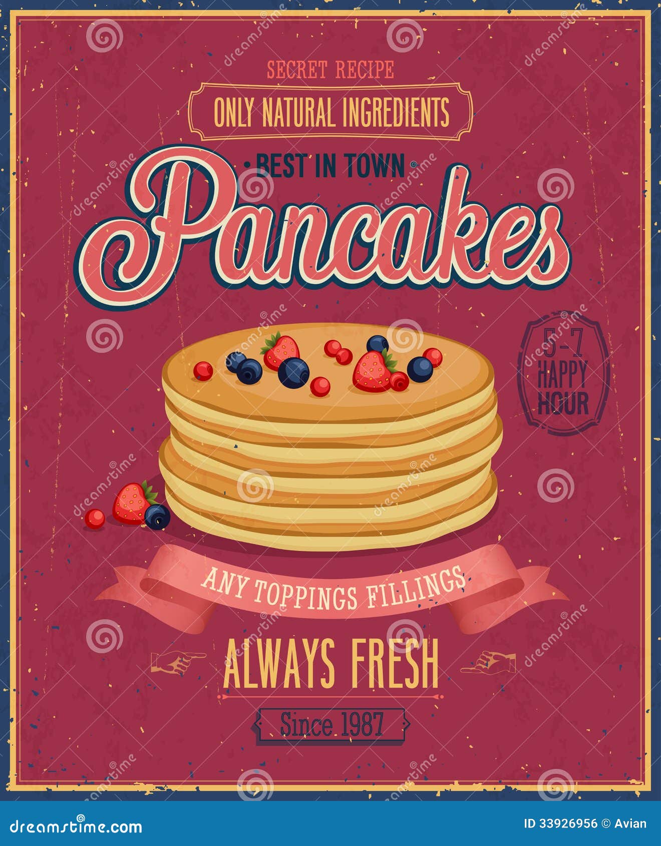 Vintage Pancakes Poster. stock vector. Illustration of flyer - 33926956