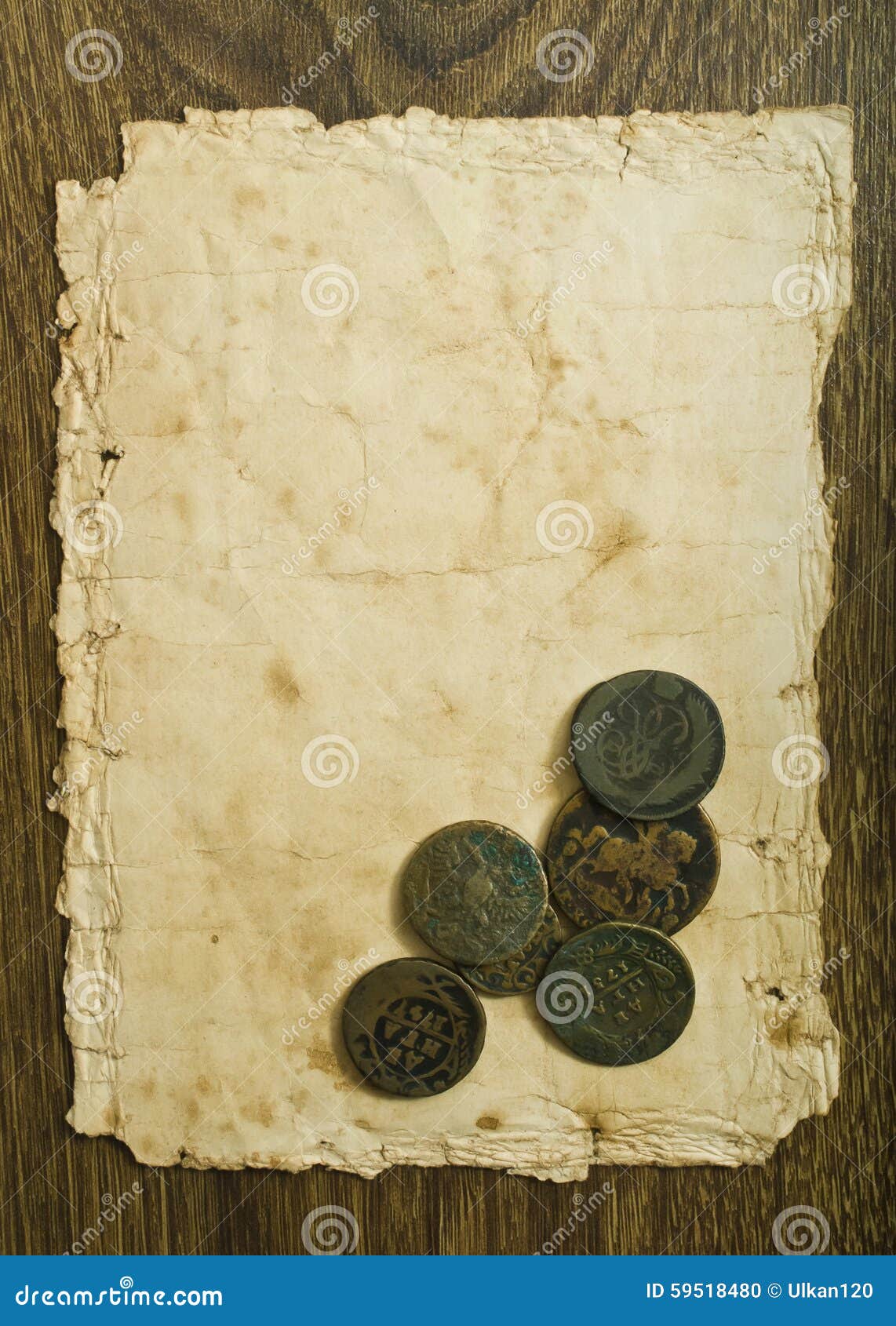 Vintage paper with coins stock photo. Image of vintage - 59518480