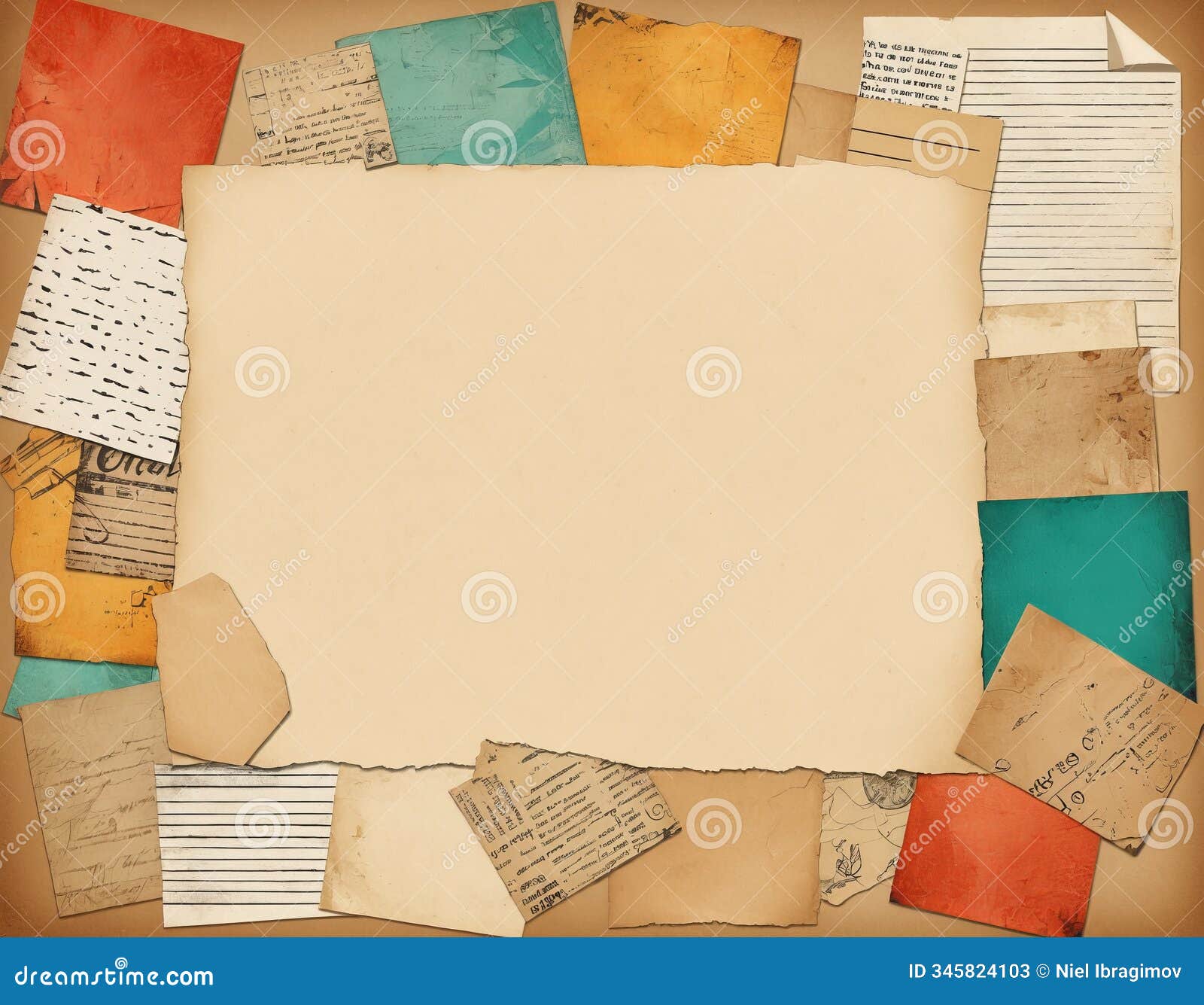 Vintage Paper Collage Background with Blank Center for Text or Art ...