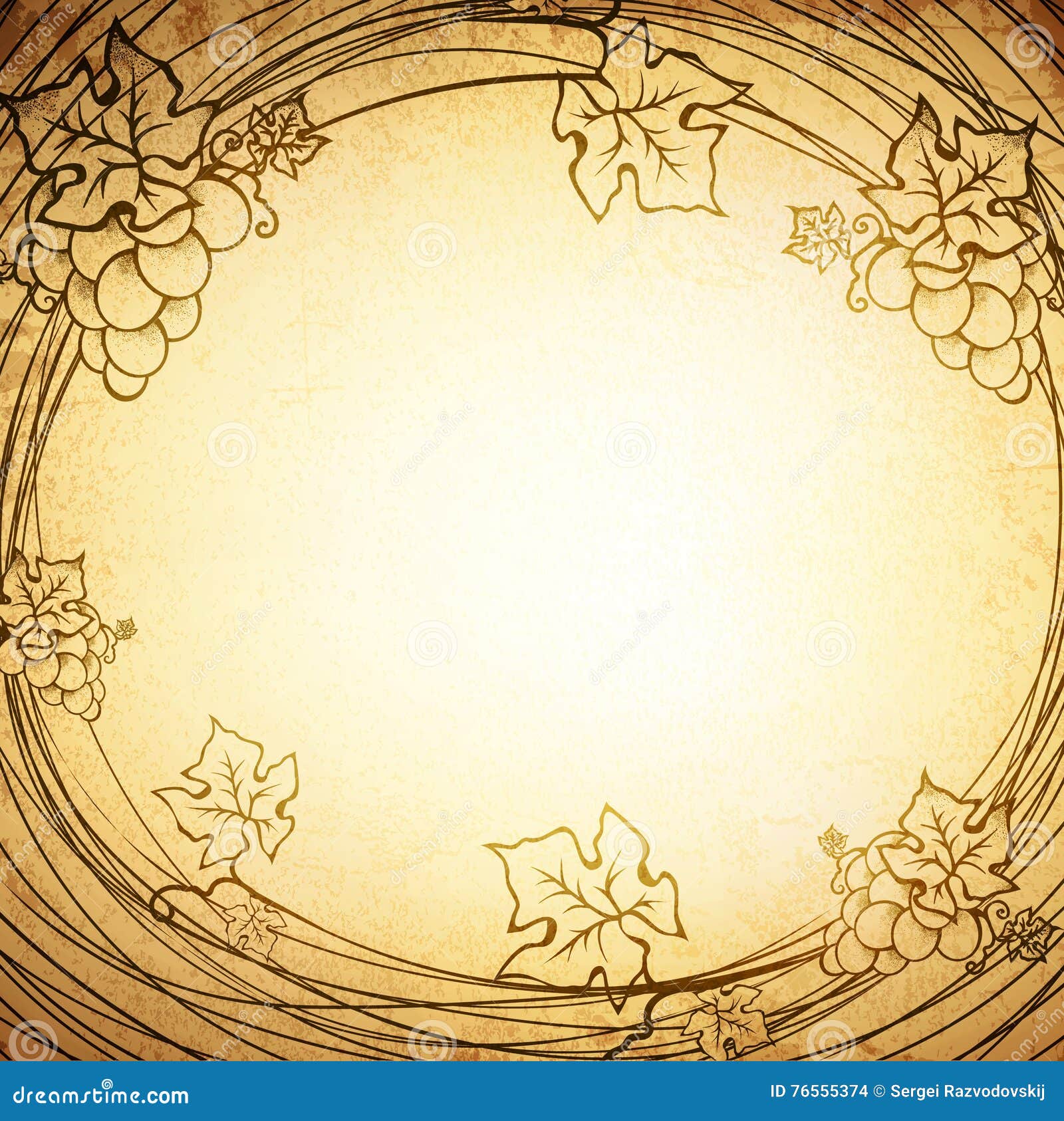 Vintage Paper Grape Round Frame Stock Vector - Illustration of fruit ...