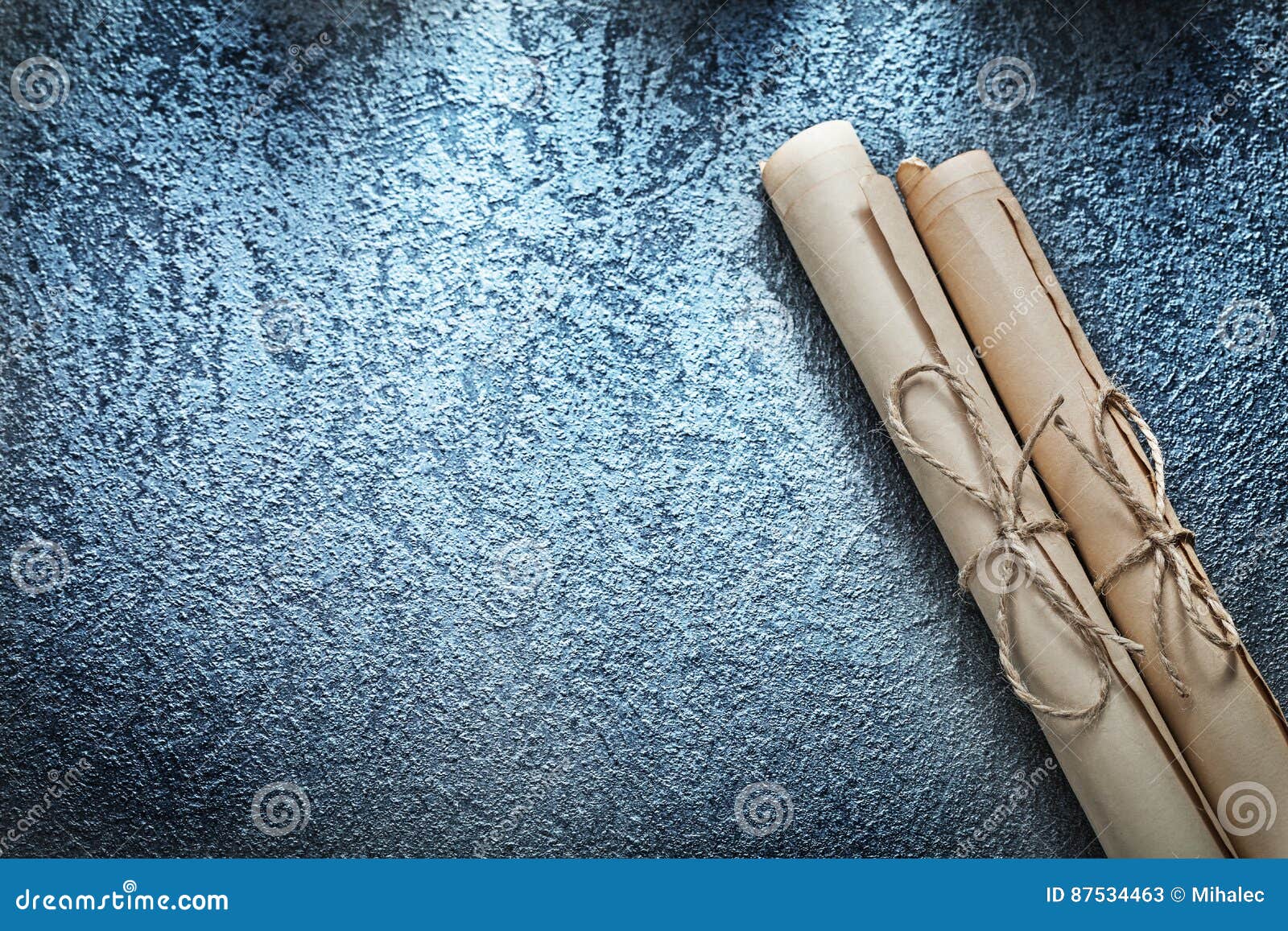 Vintage Paper Rolls on Black Background Copy Space Stock Image - Image ...
