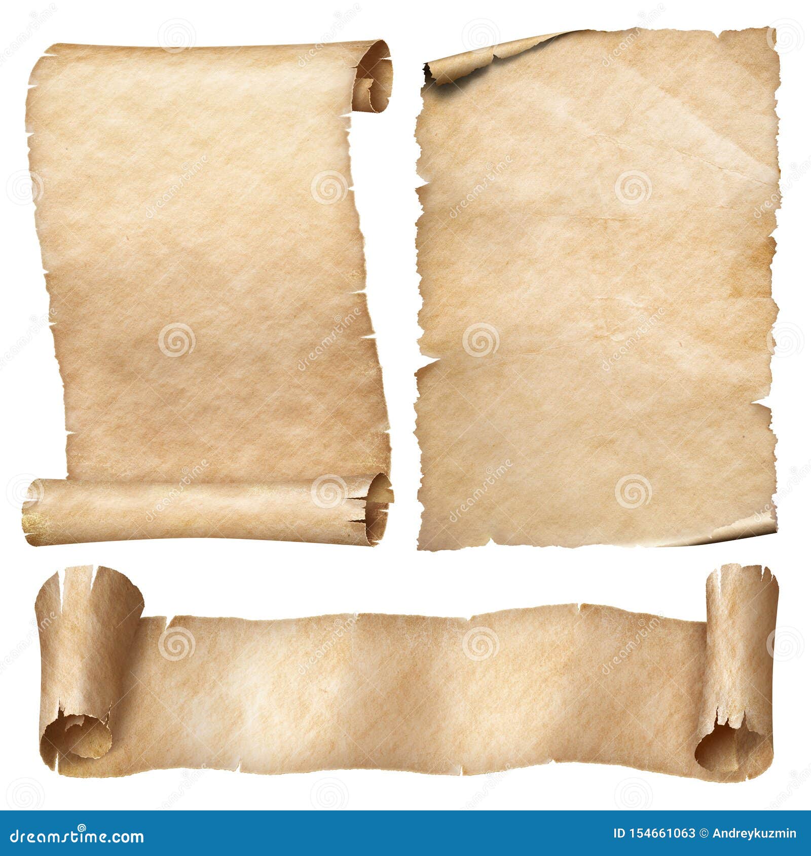 Vintage Paper or Parchment Scrolls Set Isolated on White Stock Image ... Vintage Paper or Parchment Scrolls Set Isolated on White Stock Image ...