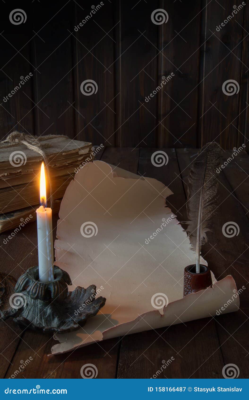 Scroll on the table stock image. Image of feather, message - 158166487