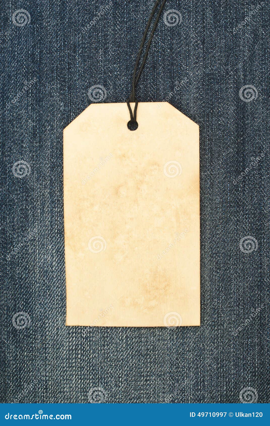 Vintage Paper Tag on Blue Denim Stock Image - Image of element, closeup ...