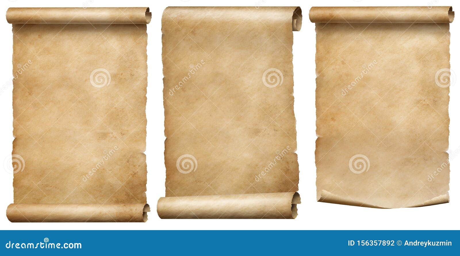 Vintage Papers or Parchment Scrolls Set Isolated on White Stock Photo ...