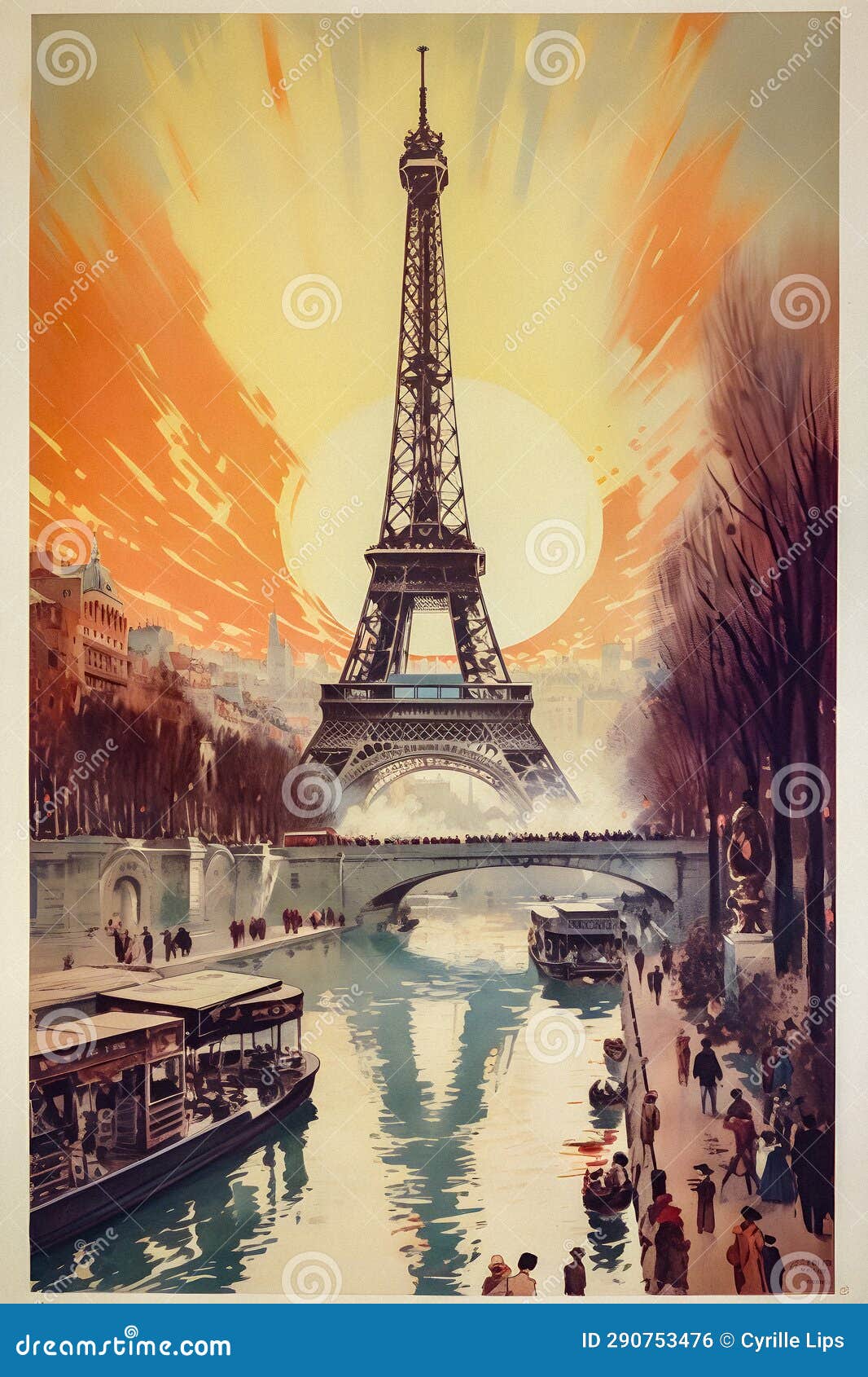 Vintage Paris Poster with Eiffel Tower, AI Generated Stock Illustration ...