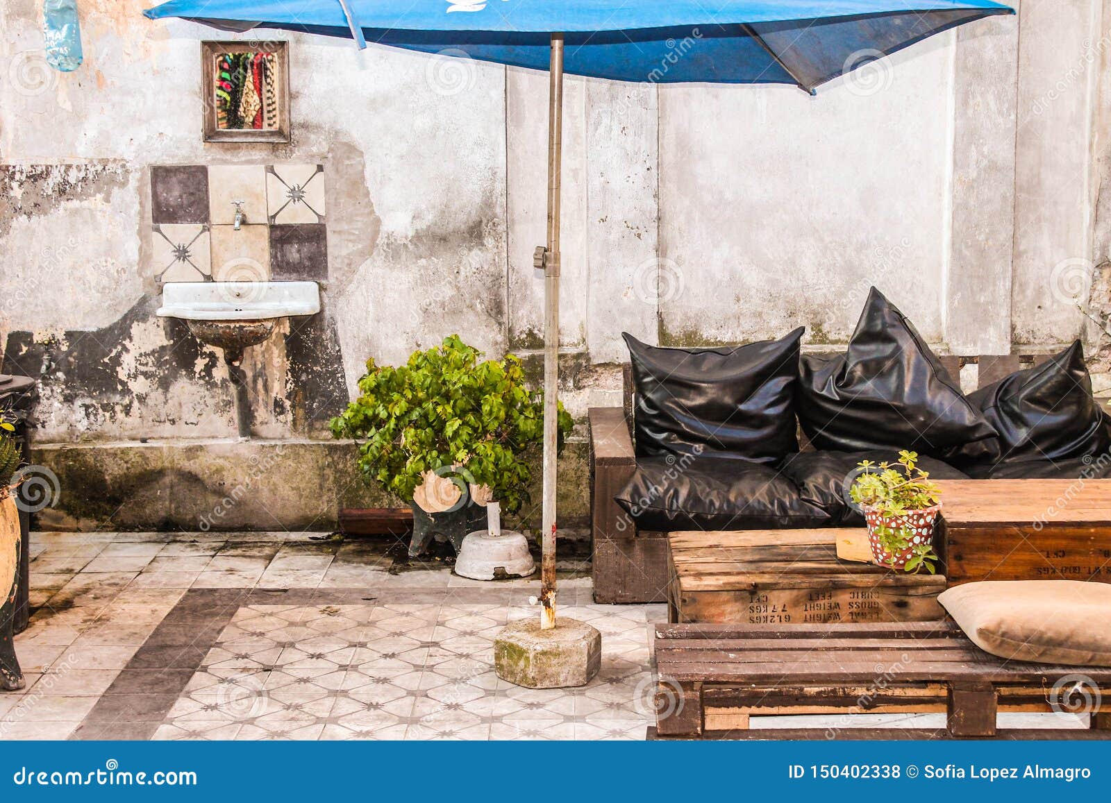 Vintage Patio Terrace Outside Pergola Hotel Stock Photo - Image of ...