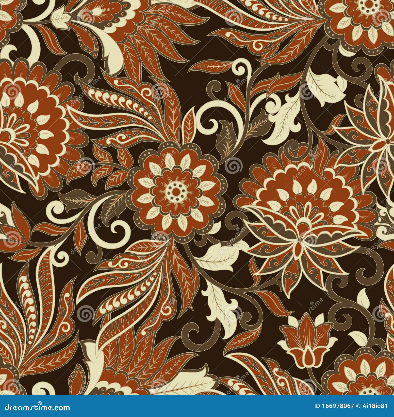Vintage Pattern in Batik Style. Floral Vector Background. Stock Vector ...