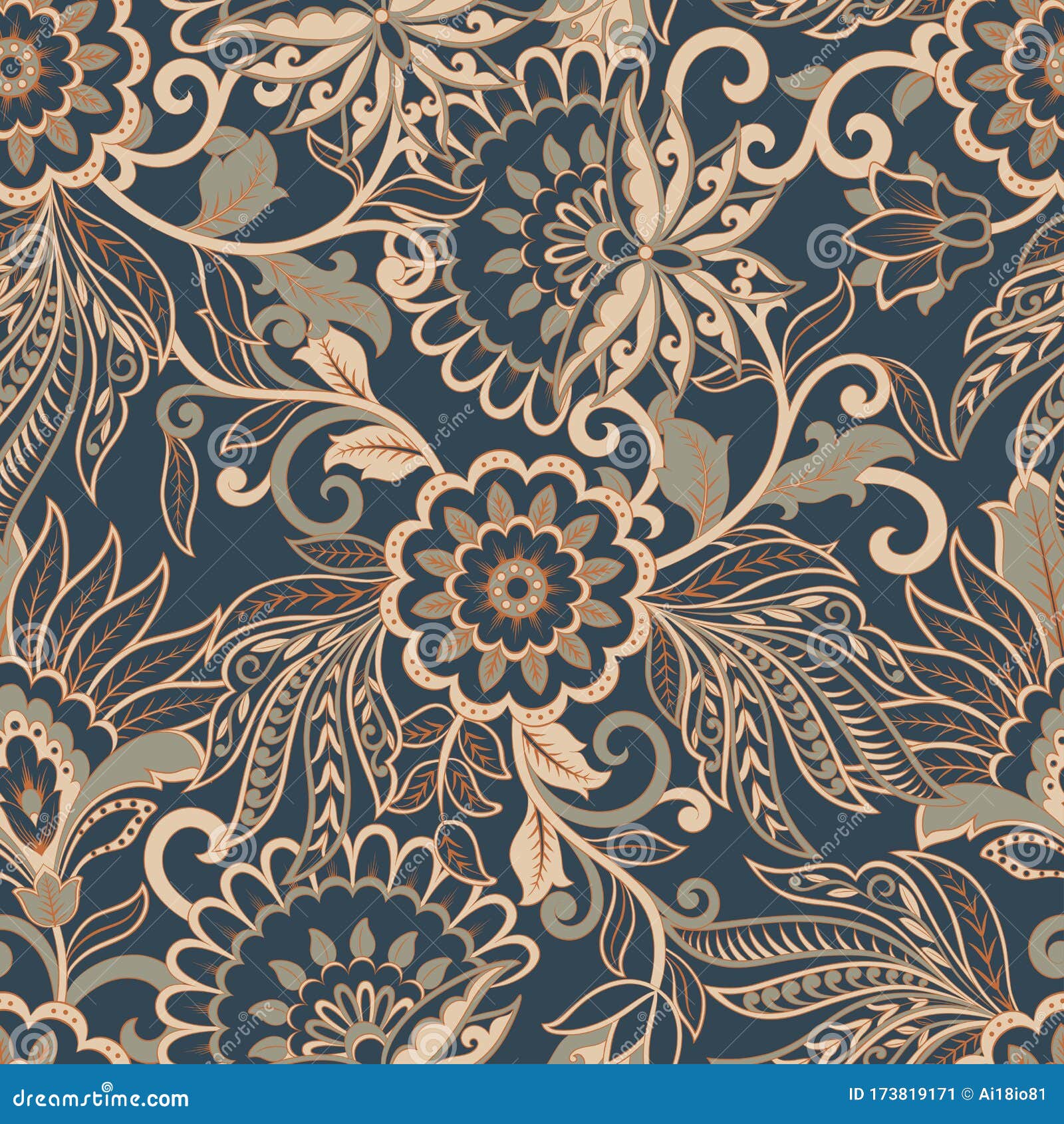 Vintage Pattern in Batik Style. Floral Vector Background. Stock ...
