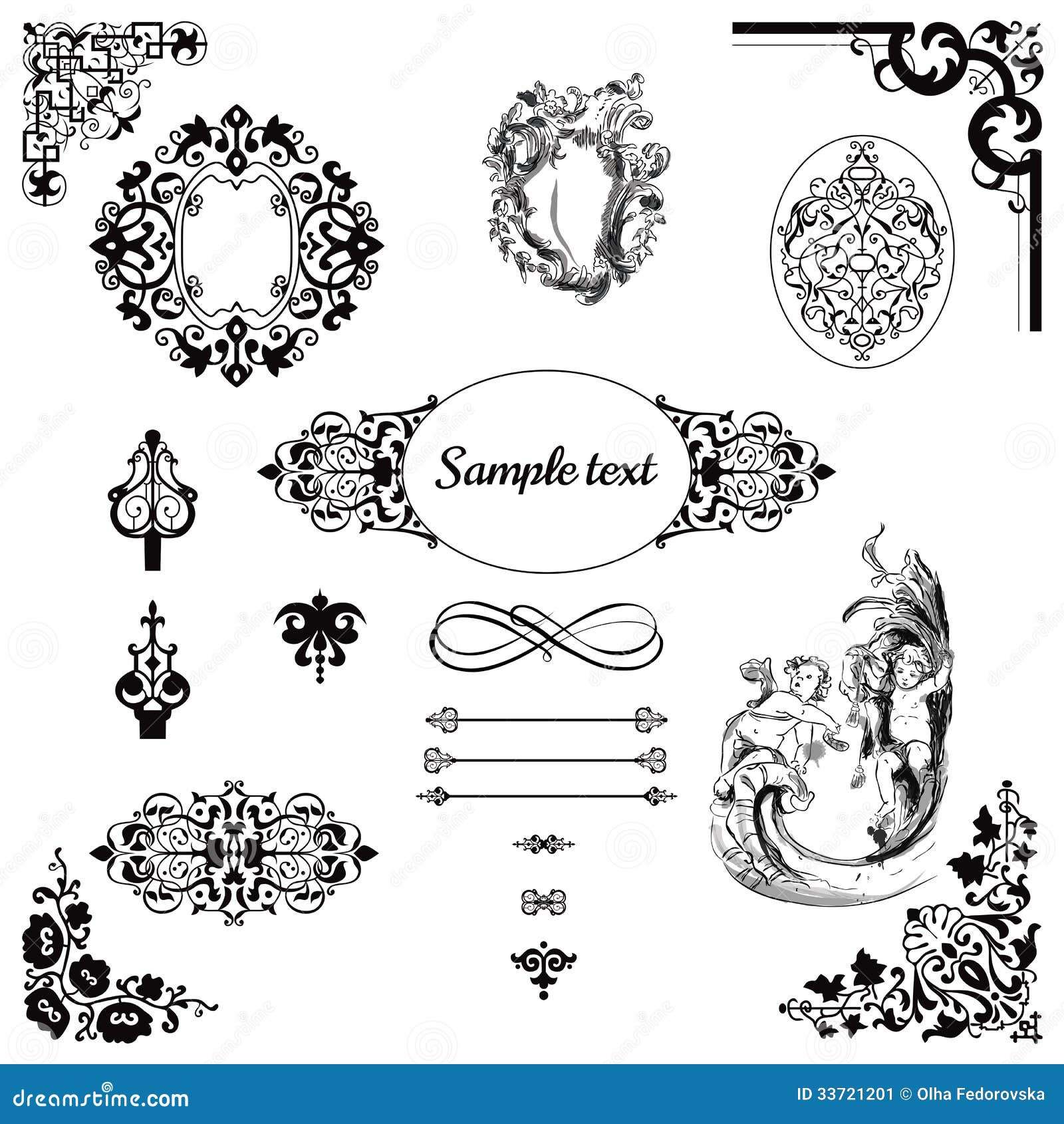 Vintage Pattern and Frame Set Graphic in Baroque Stock Vector ...