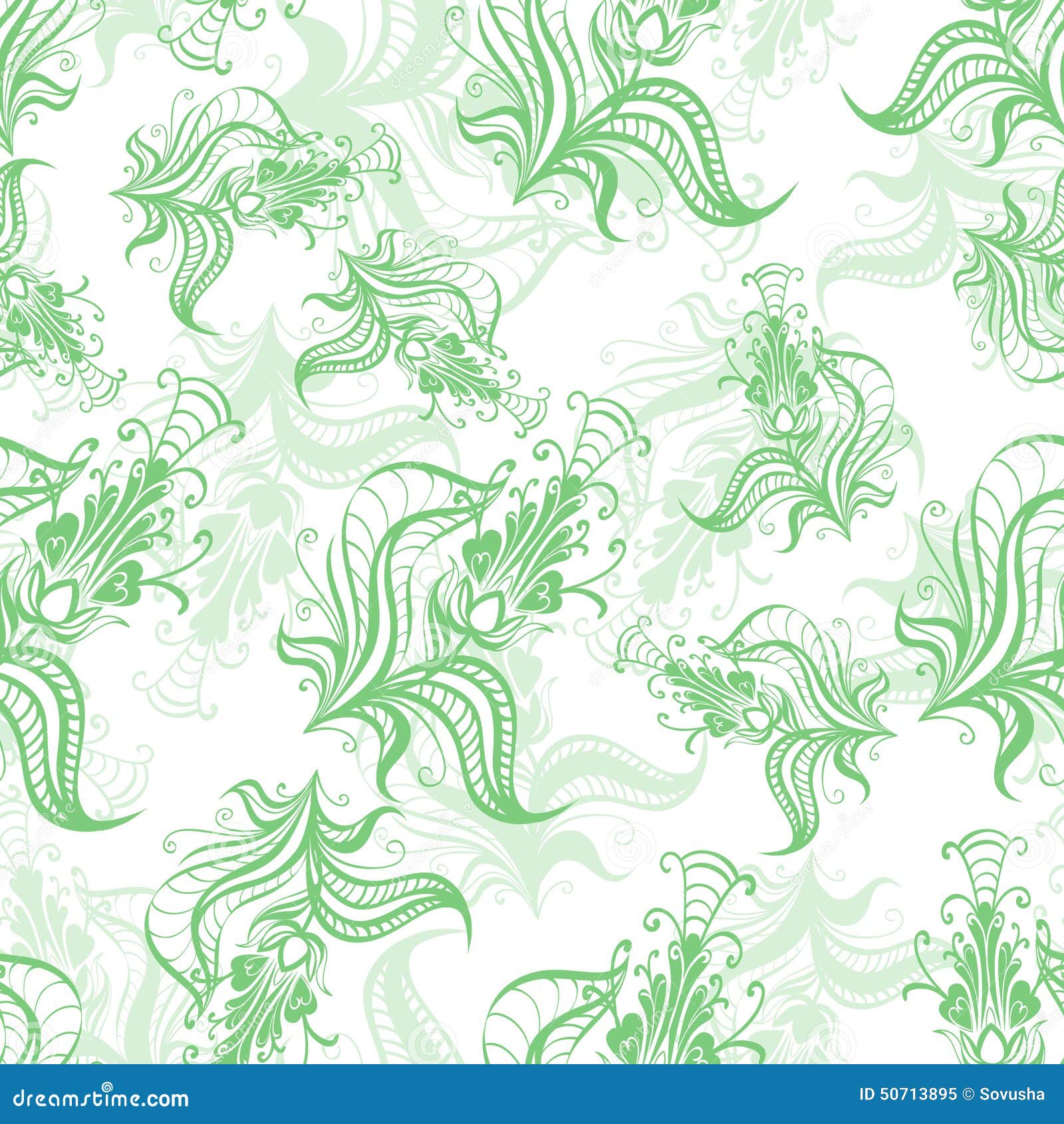 Vintage Pattern of Green Spring Flowers Stock Vector - Illustration of ...