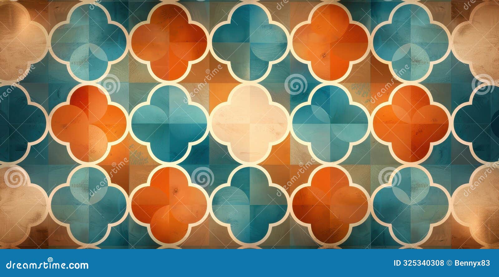 Vintage Pattern with Teal and Orange Stock Illustration - Illustration of clover, artwork: 325340308