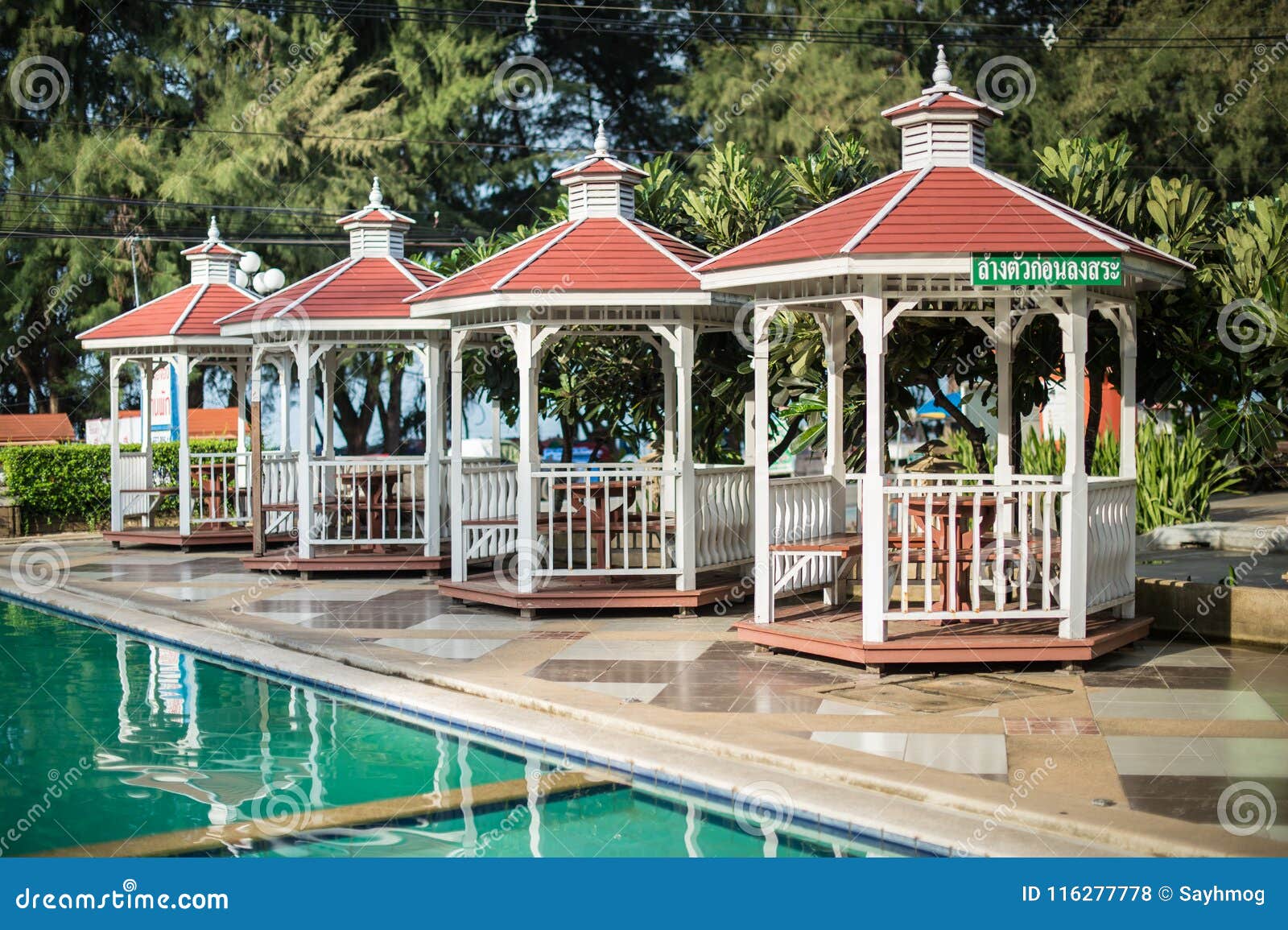 Vintage of Pavilion and Swimming Pool Stock Photo - Image of water ...