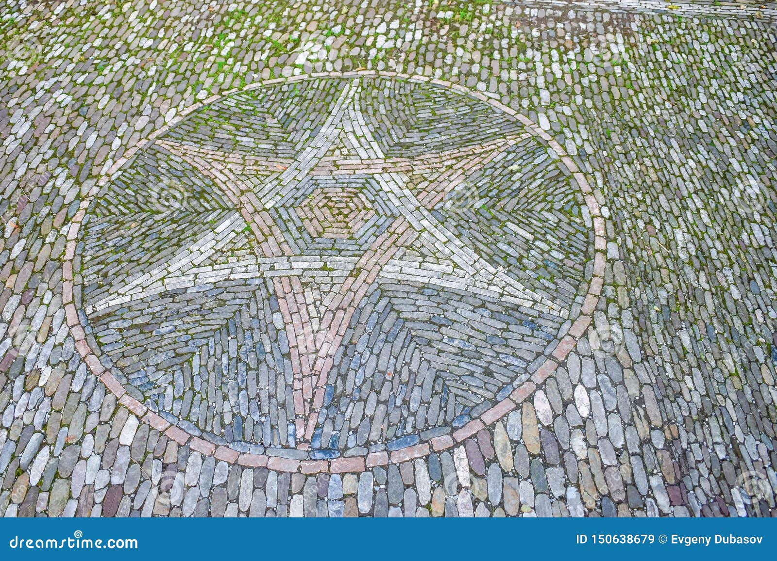 Vintage Paving Stone of Pattern of Star with Moss from Medieval Time ...