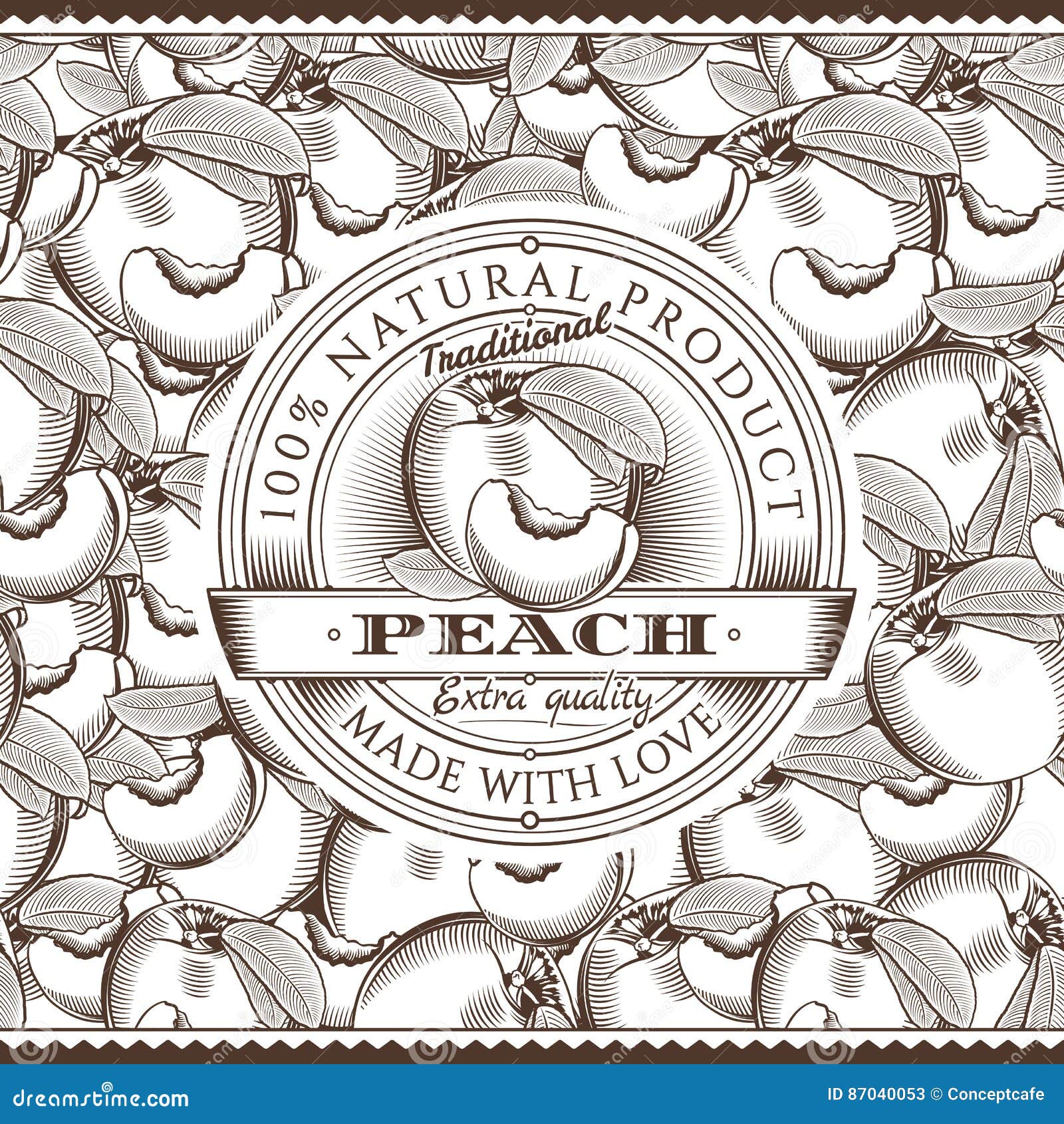 Vintage Peach Label on Seamless Pattern Stock Vector - Illustration of ...