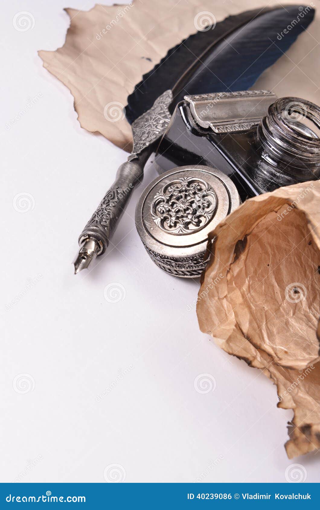 Vintage Pen and Blue Ink on the Paper Stock Photo - Image of sheet ...