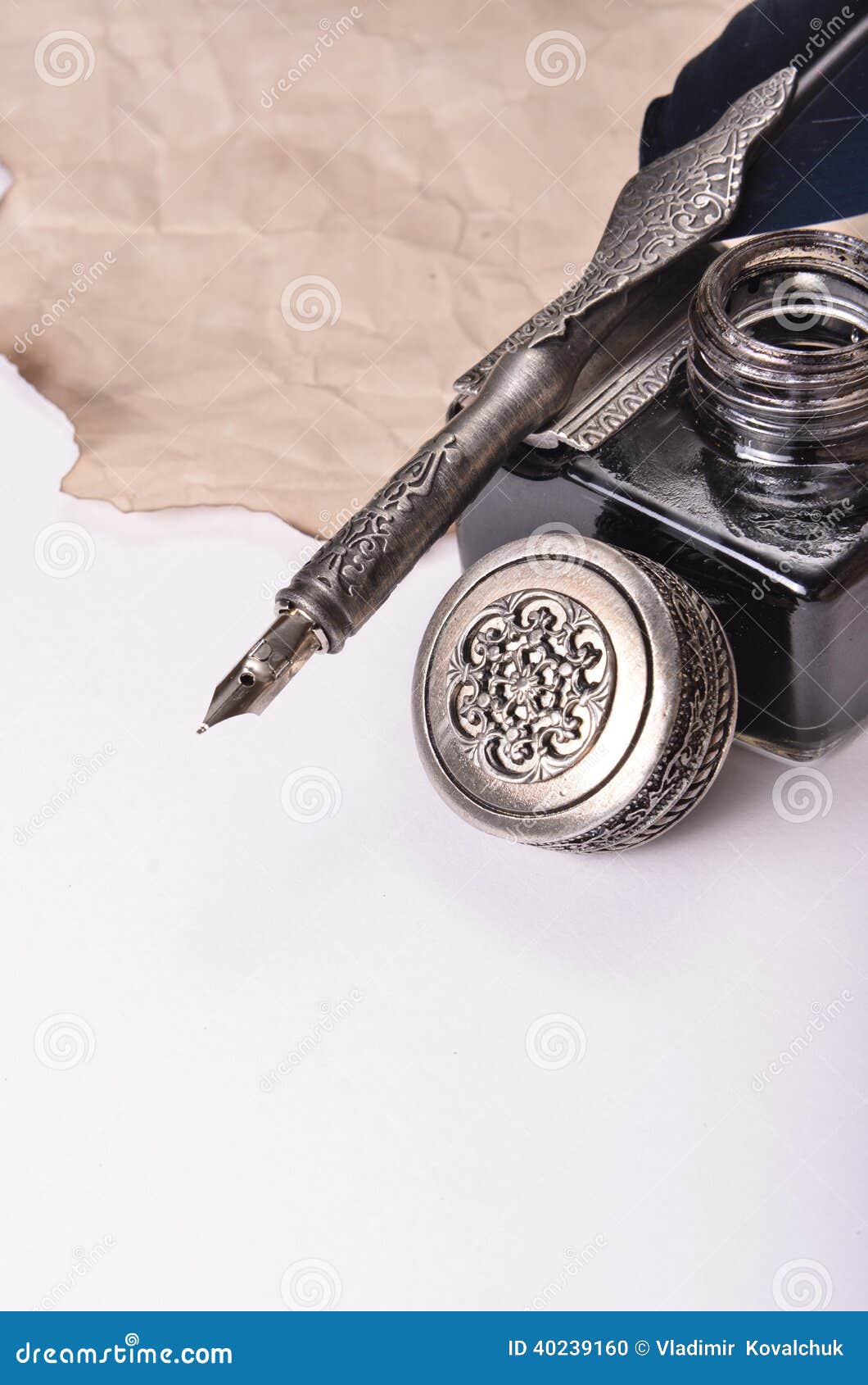 Vintage Pen and Blue Ink on the Paper Stock Photo - Image of feather ...