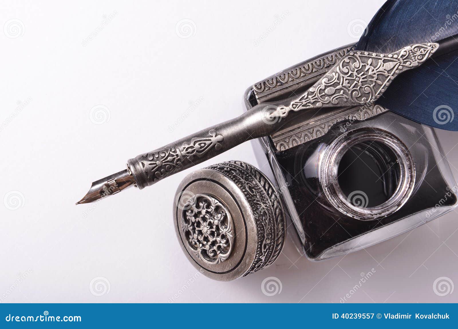 Vintage Pen and Blue Ink on the Paper Stock Image - Image of handle ...