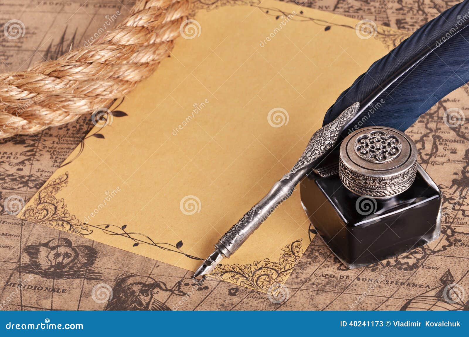 Vintage Pen and Blue Ink on the Paper Stock Image - Image of feather ...