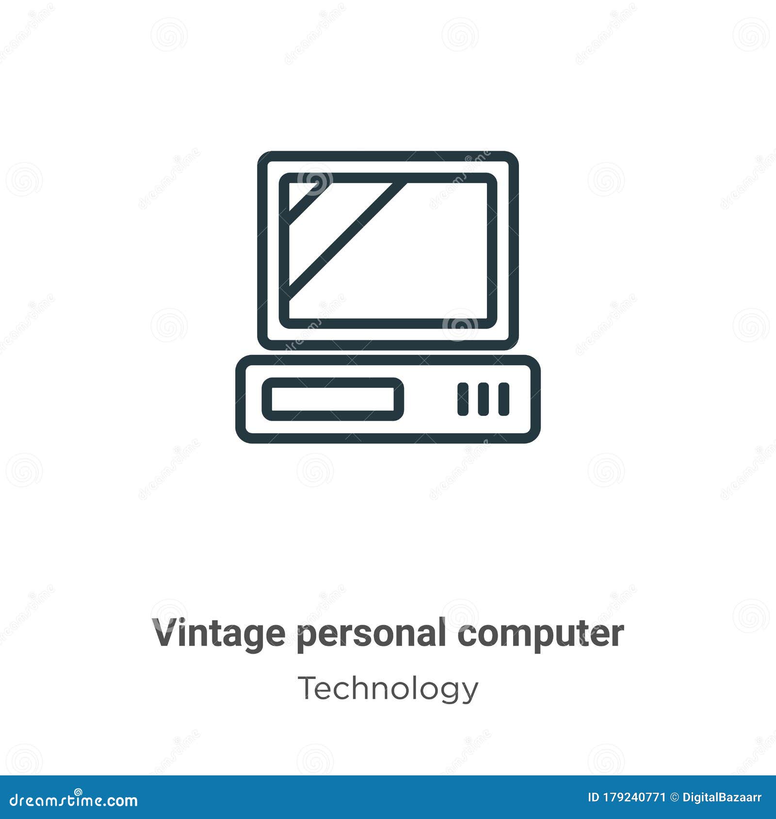 Vintage Personal Computer Outline Vector Icon. Thin Line Black Vintage ...