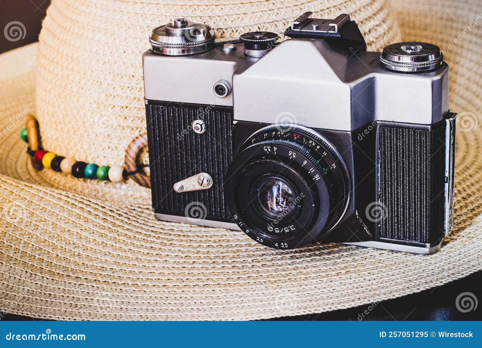 Vintage Photo Camera on a Hat Stock Image - Image of hobby, camera ...