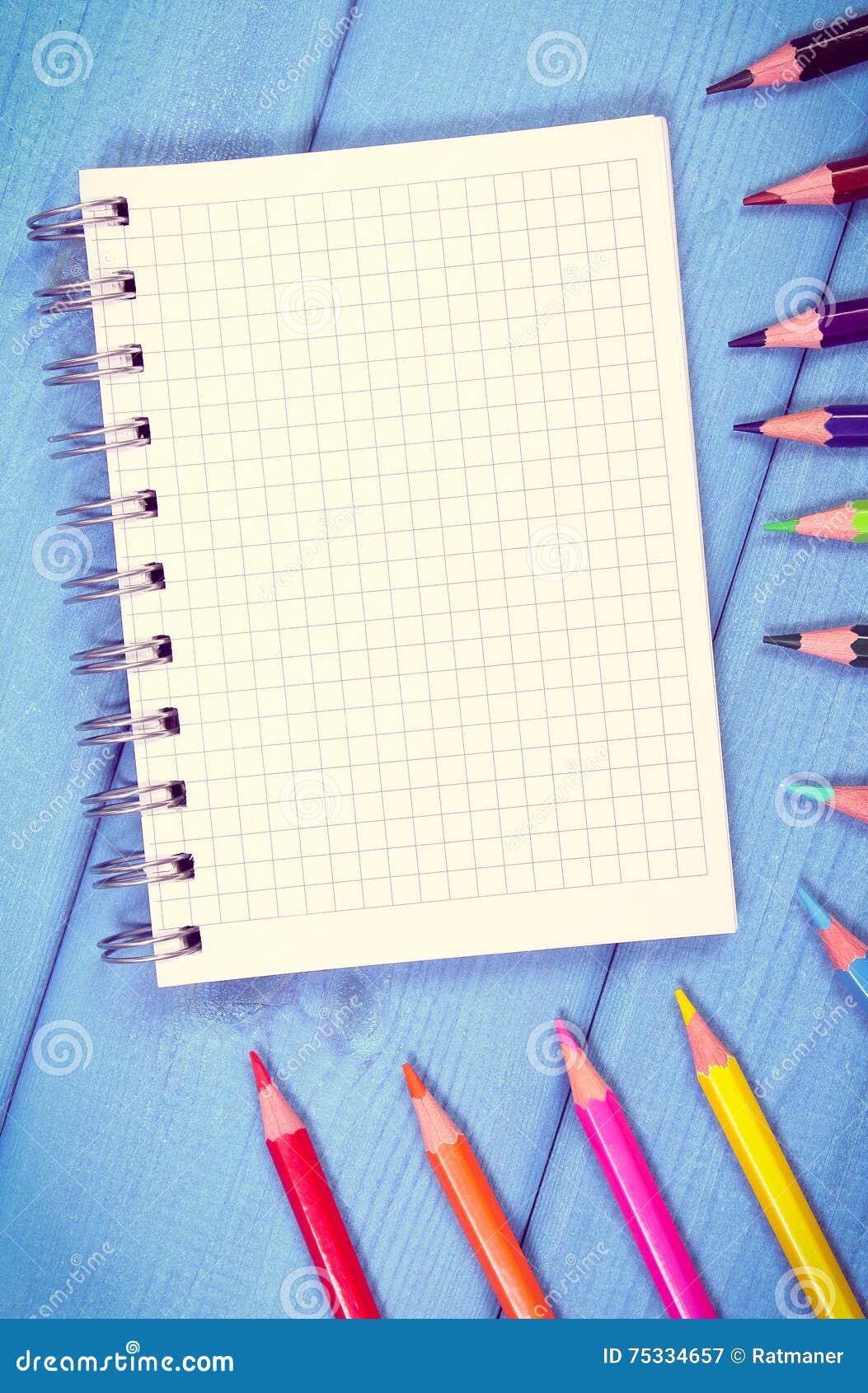 Vintage Photo, Colorful Crayons and Notepad on Boards, School ...