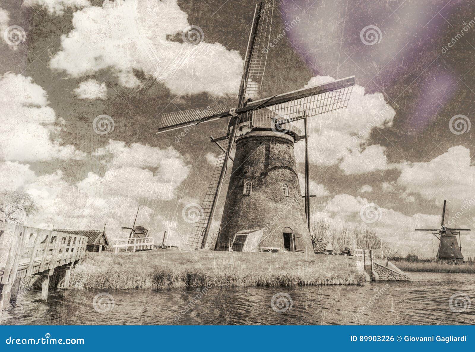 Vintage Photo of Dutch Windmill Stock Photo - Image of landscape ...