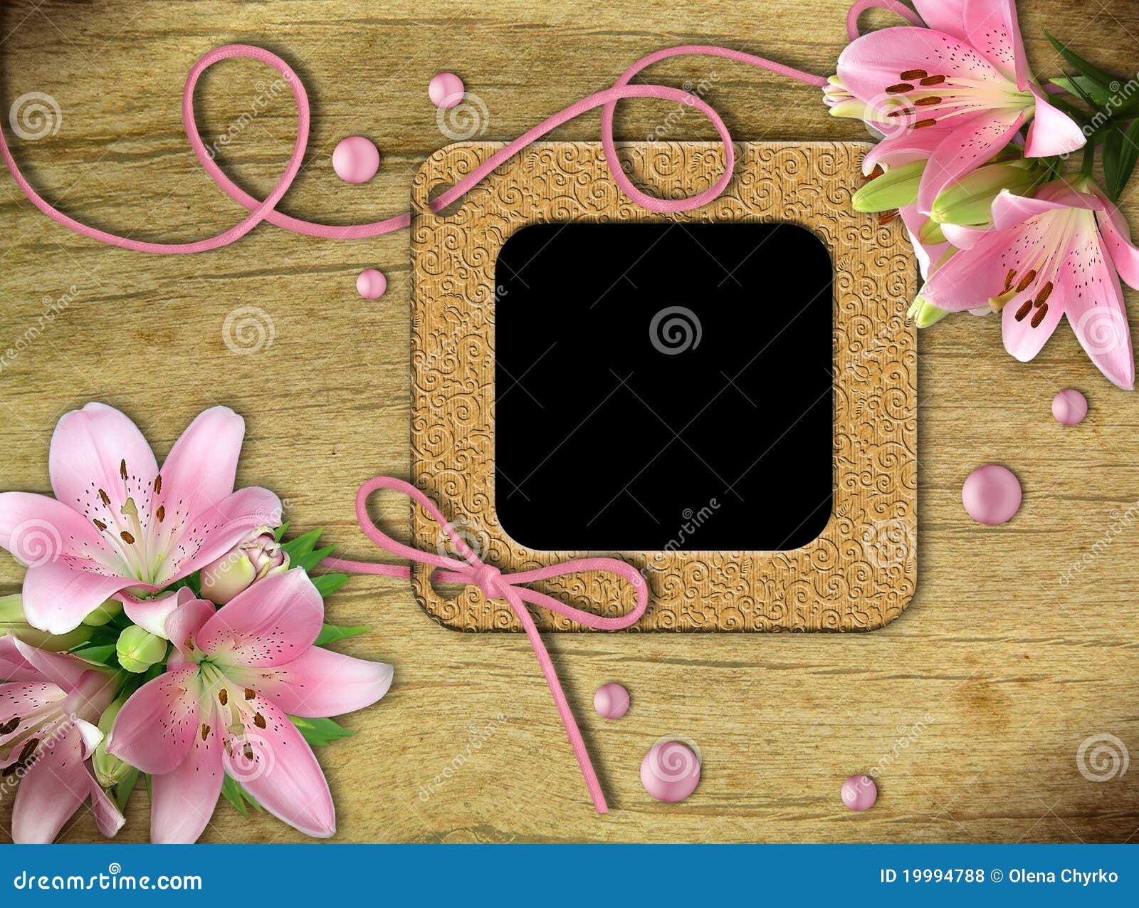 A Set Of Frames Of Lily Flowers Drawings With Bronze Metallic Outline ...