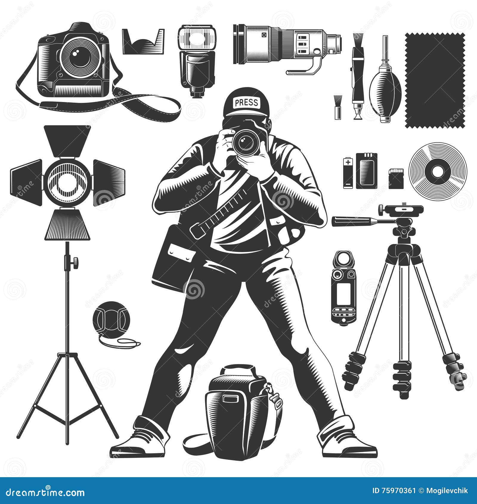 Vintage Photographer Icon Set Stock Vector - Illustration of icons ...