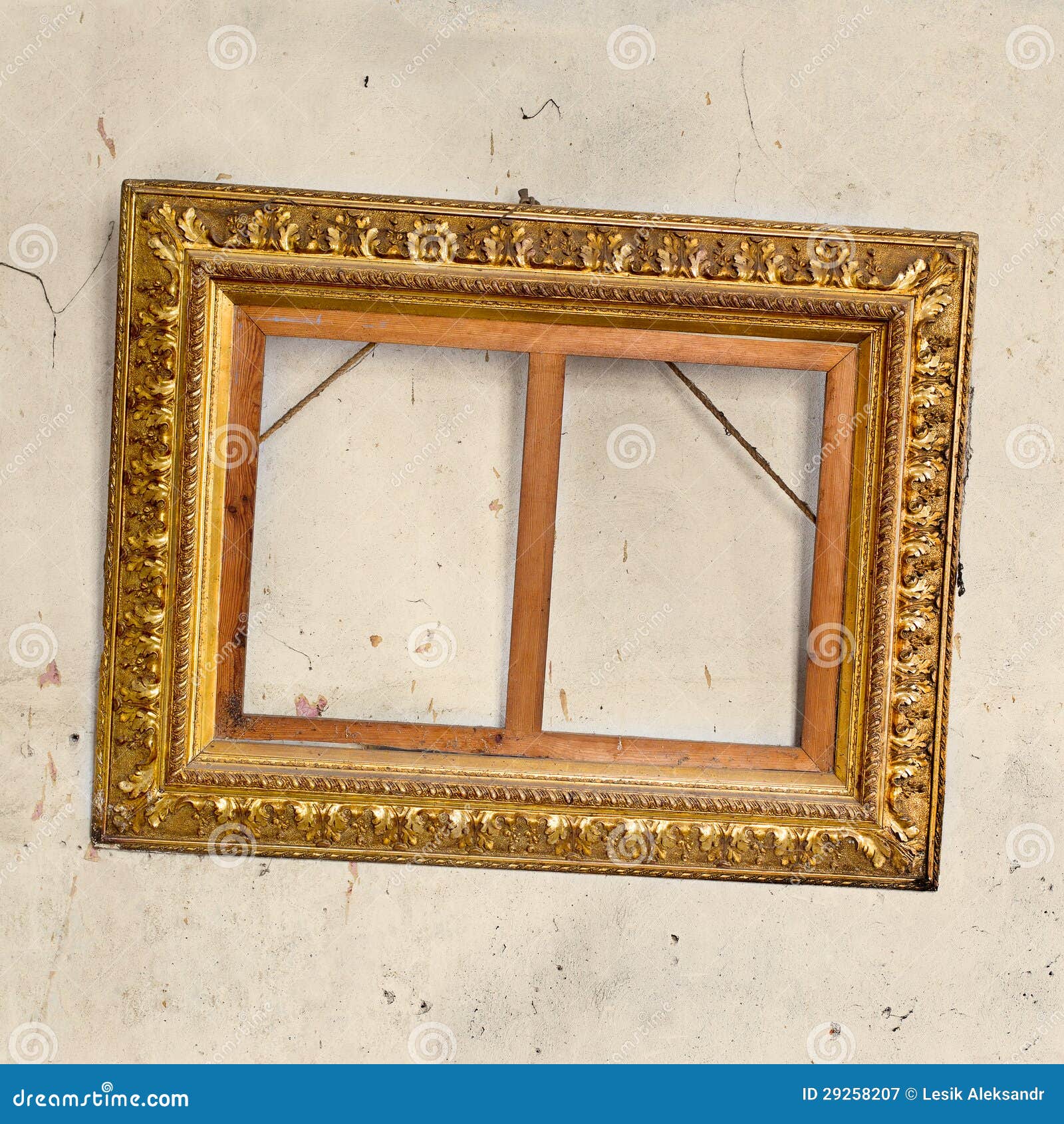 Vintage Picture Frame on Old Dirty Wall Stock Image - Image of fracture ...