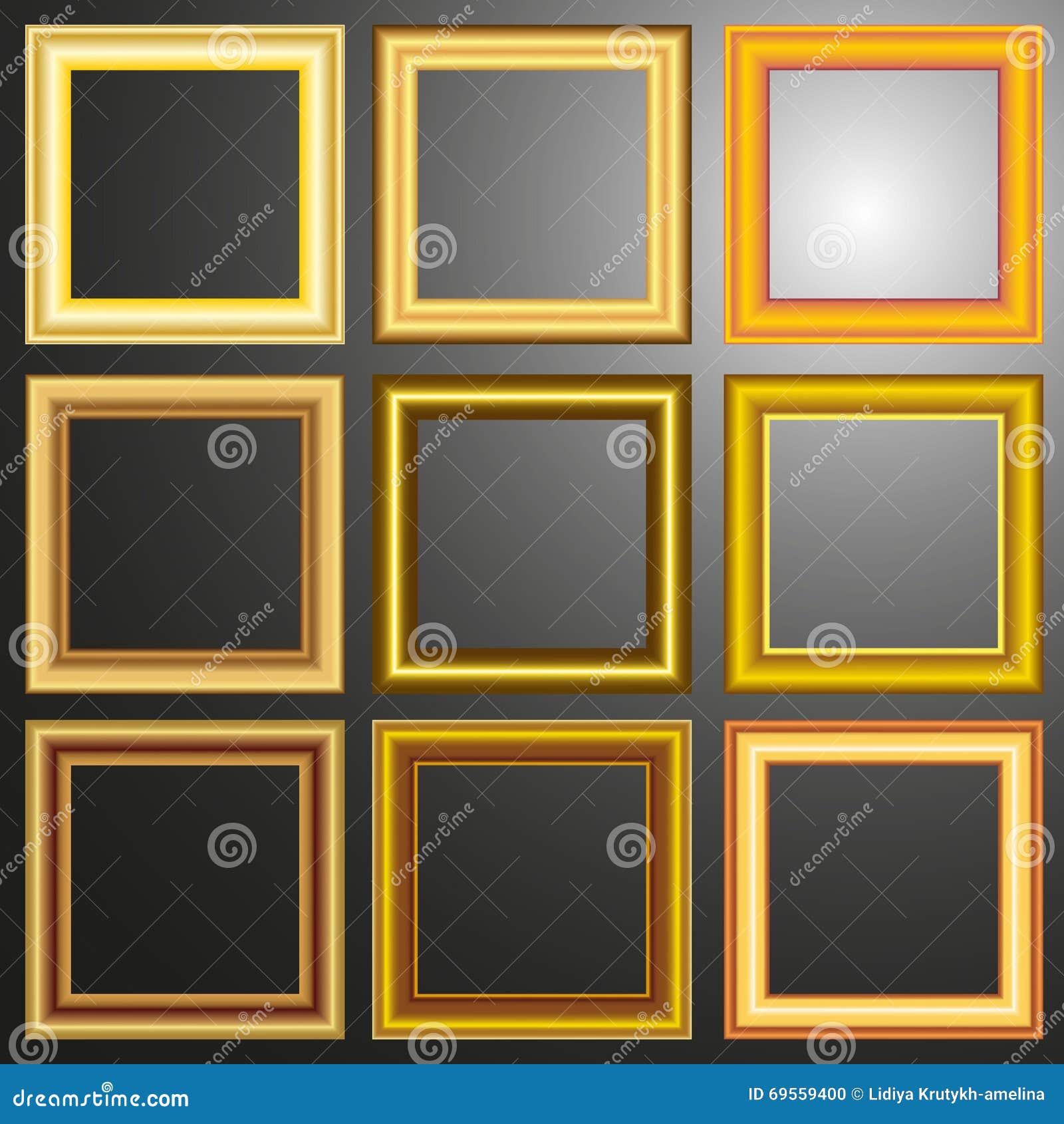 Vintage Picture Frames Set on Wall Stock Vector - Illustration of gold ...