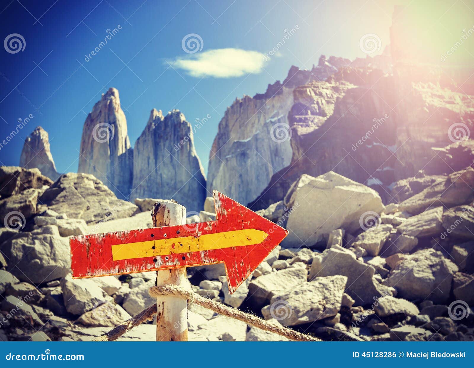 Vintage Picture of Wooden Direction Sign Post on a Mountain Path Stock ...