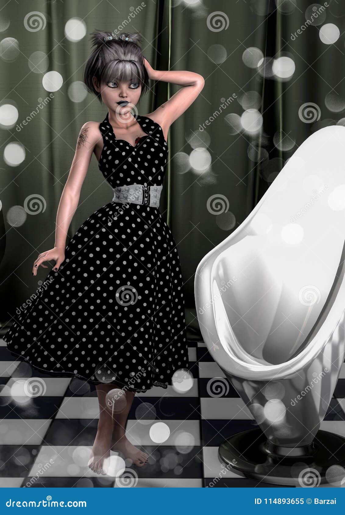 Portrait Of A Pin Up Vintage Goth Girl Stock Illustration Illustration Of Fashion Dress