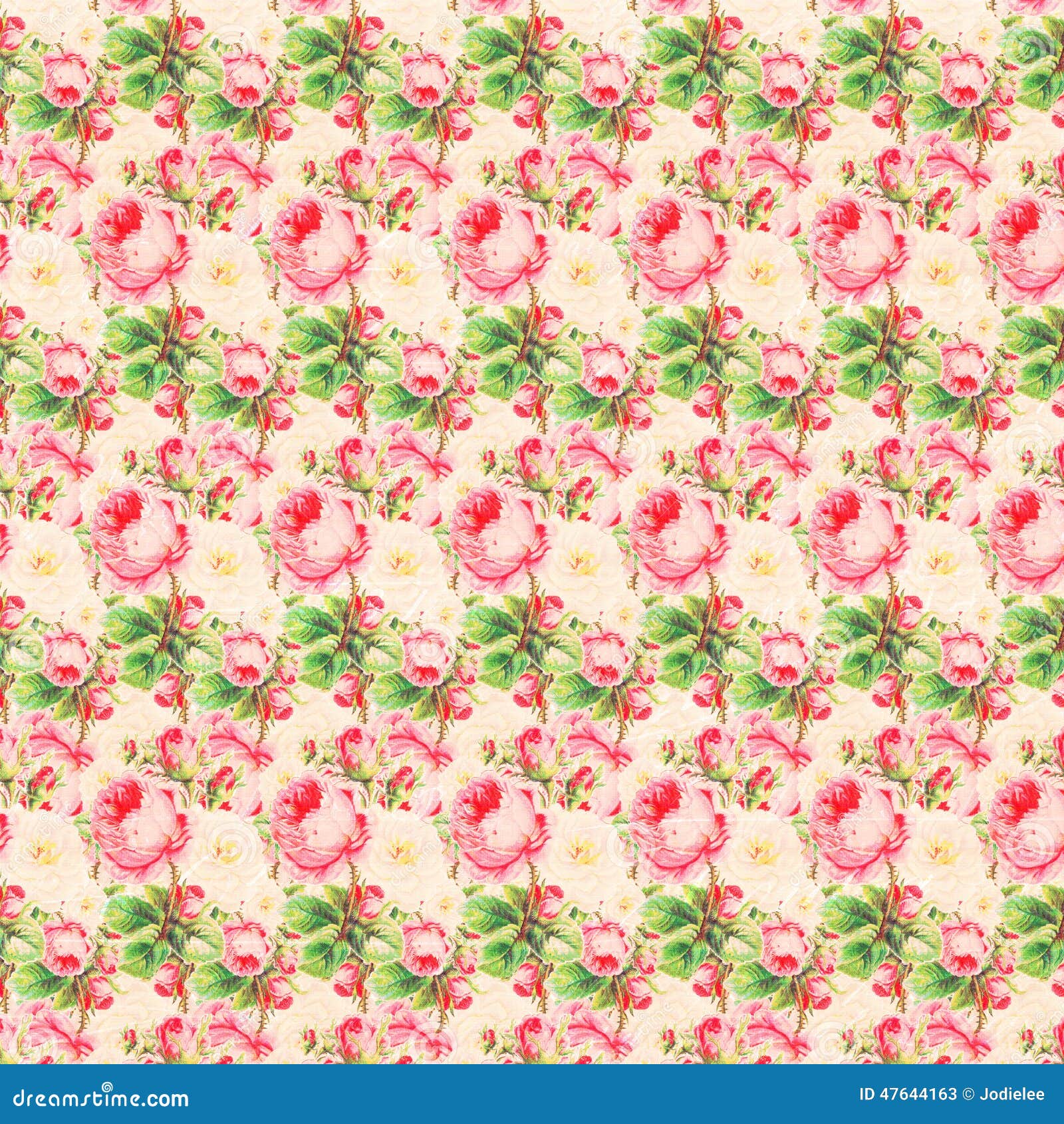Vintage Pink and Green Rose Pattern Background Stock Illustration ...