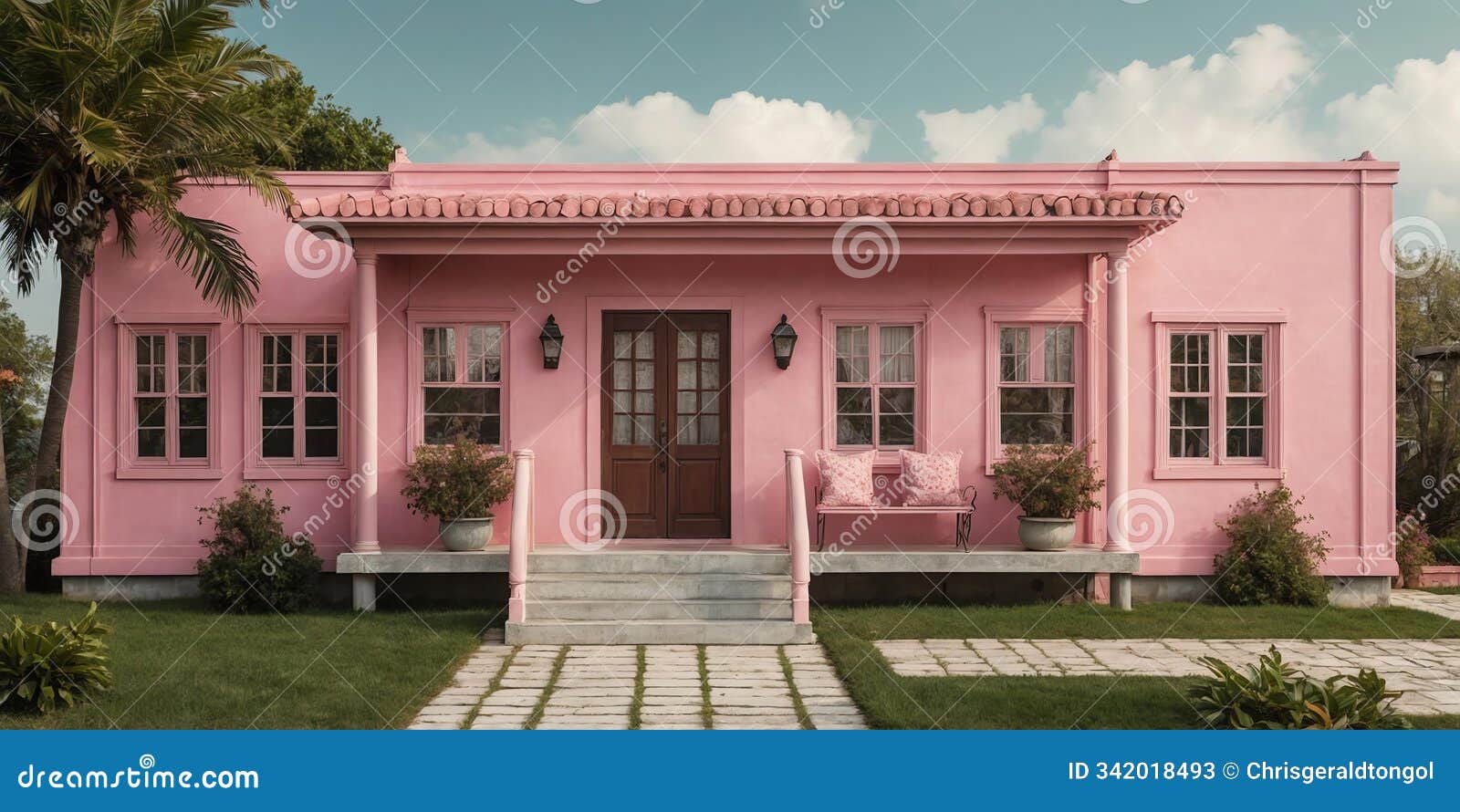 Vintage Pink Theme House with Square Windows for Banne Ai Generated ...